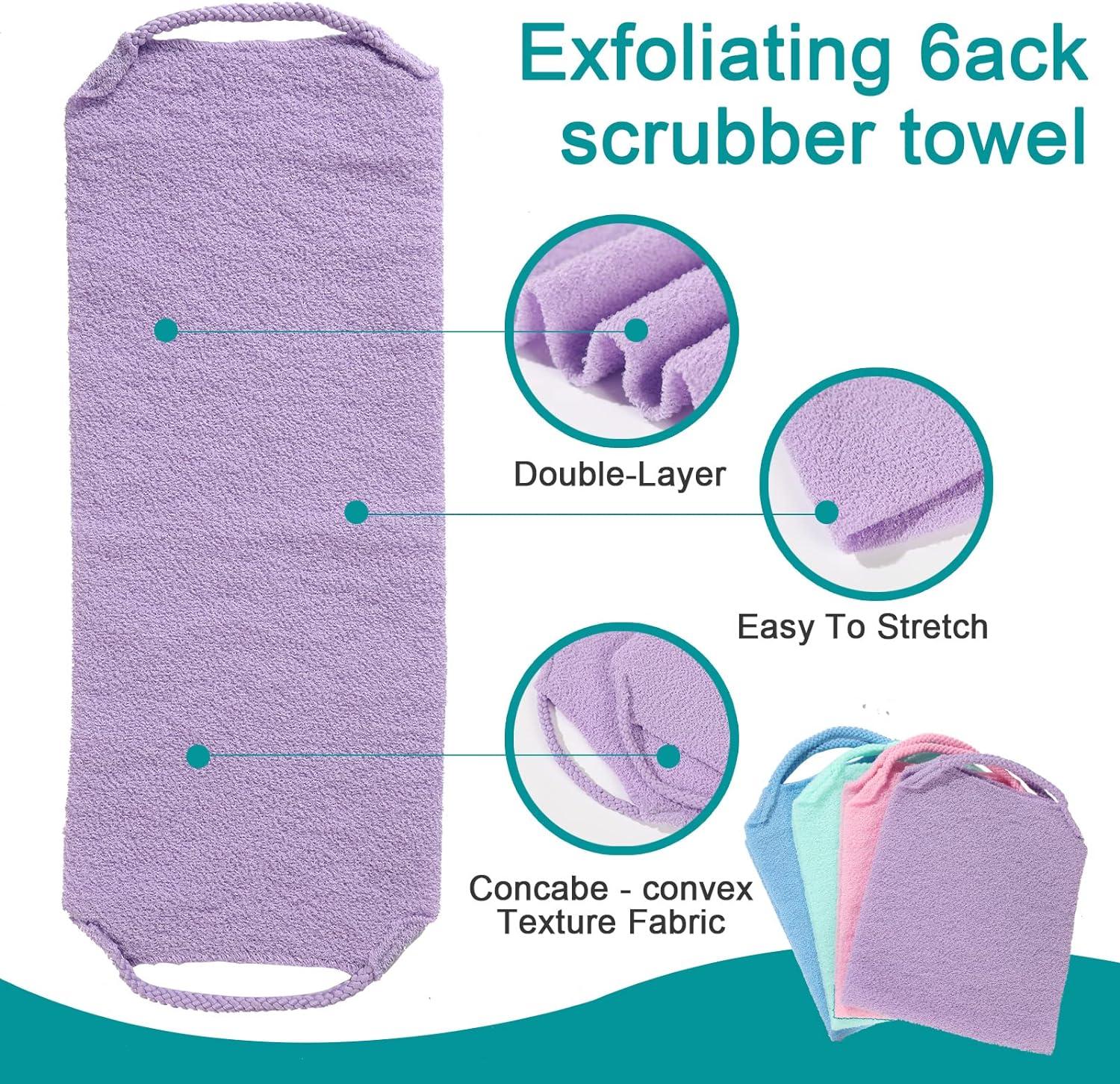 4 Pack Exfoliating Body Scrubber with Handles - Nylon Exfoliating Cloth ...