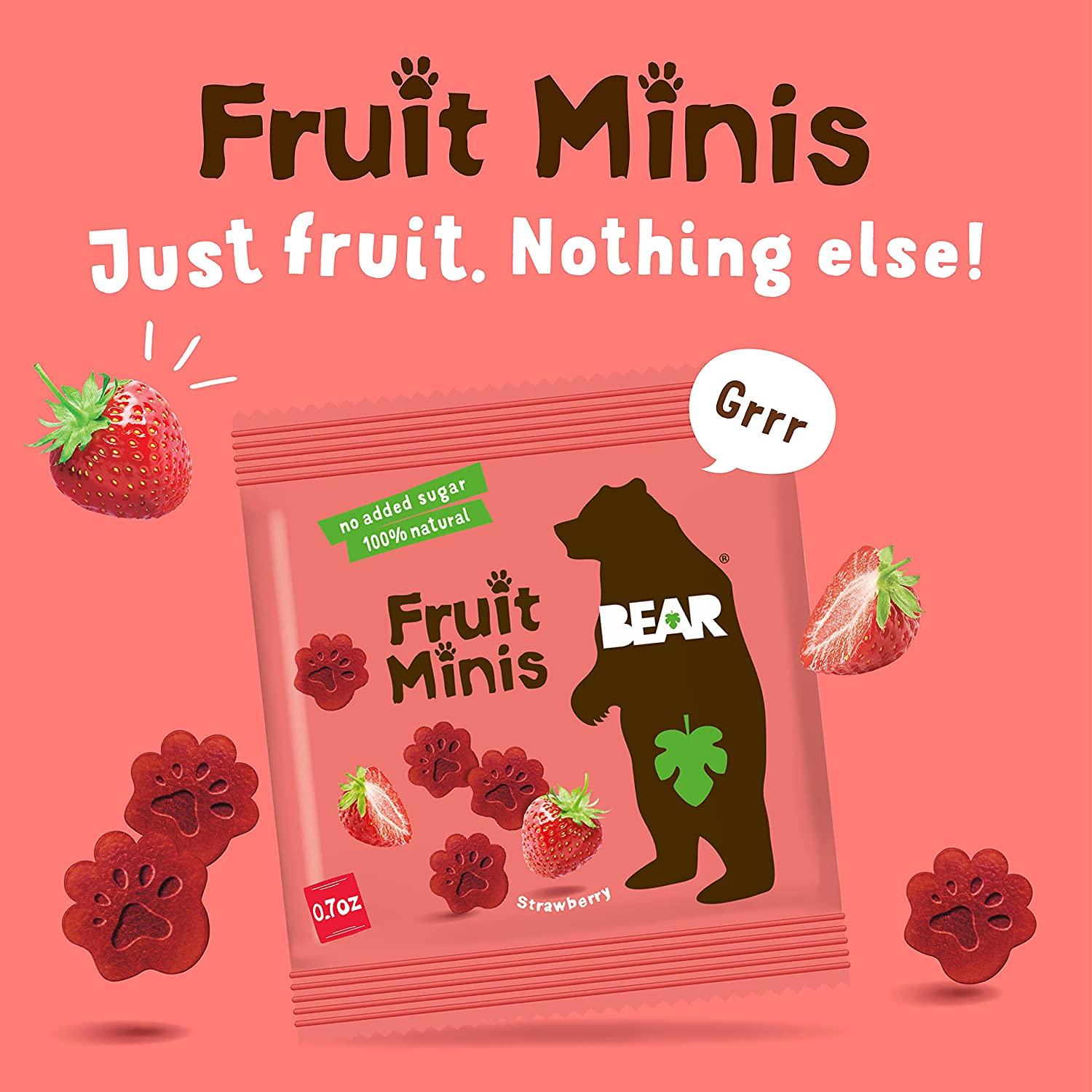 BEAR Fruit Snack Minis Strawberry - All Natural, No Added Sugar, Vegan ...