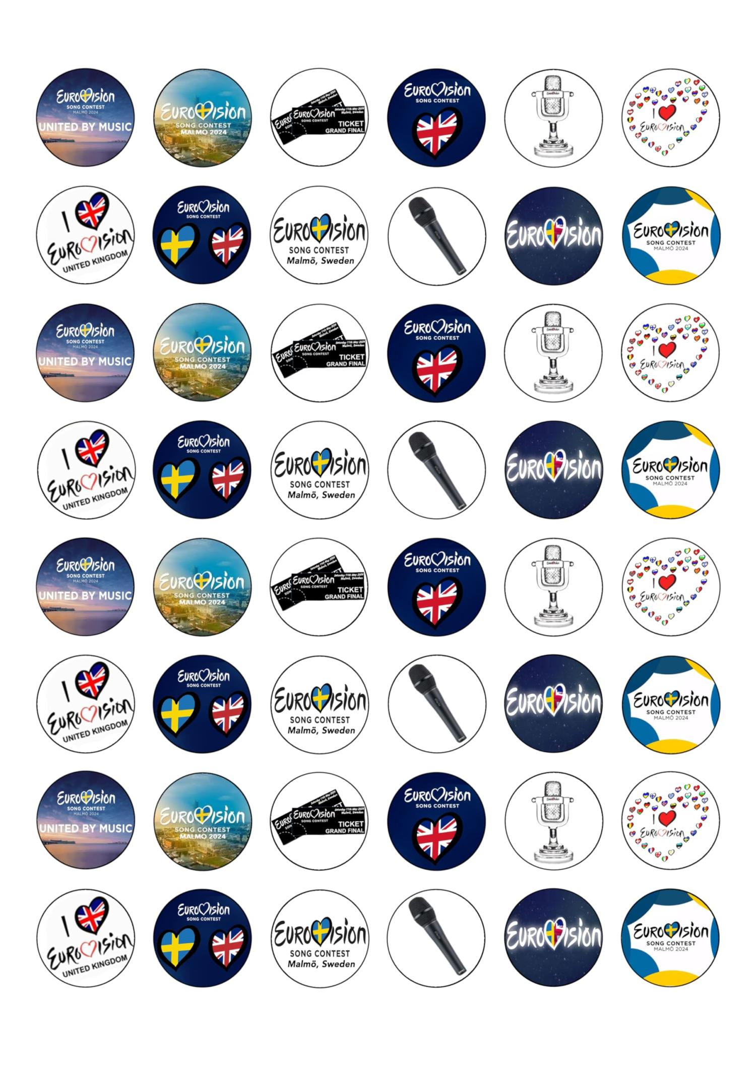 48 Eurovision 2024 Malm Sweden Themed Edible Wafer Paper Cake Toppers ...