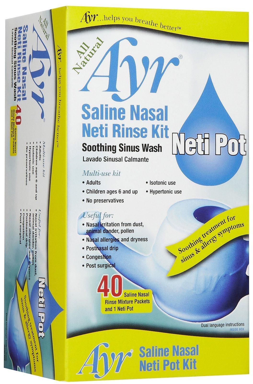 Ayr Saline Nasal Neti Rinse Kit 40 ct. - Gentle Nasal Cleansing for ...