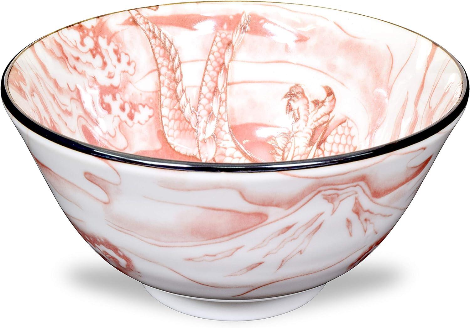 Mino Ware Japanese Red Dragon Rice Bowl Set - 2.5 inch, 8.8oz (Set of 2 ...