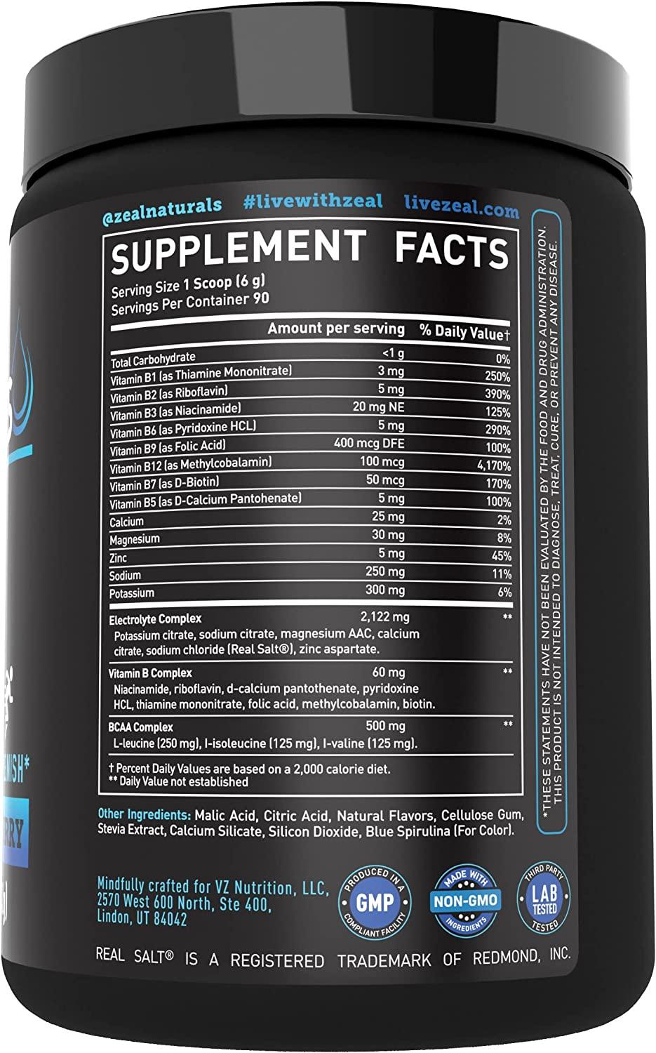 Blue Raspberry Electrolyte Powder (90ct.) Sugar Free with BCAA, B ...