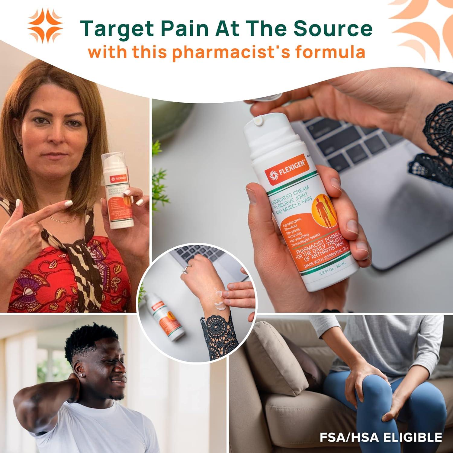 FLEXIGEN Topical Pain Relief Cream for Joint & Muscle Aches - 3.2 Fl Oz ...