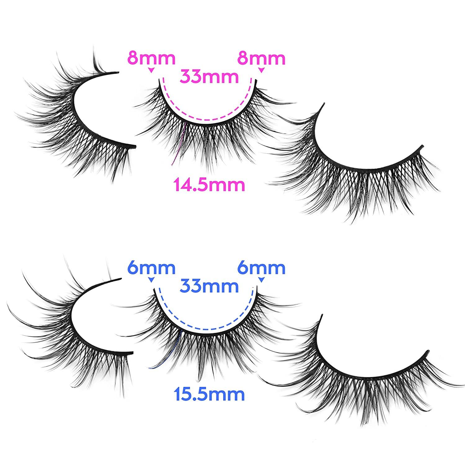 JIMIRE 3D Fluffy False Eyelashes - Natural Cluster Wispy & Spiky - 20 ...