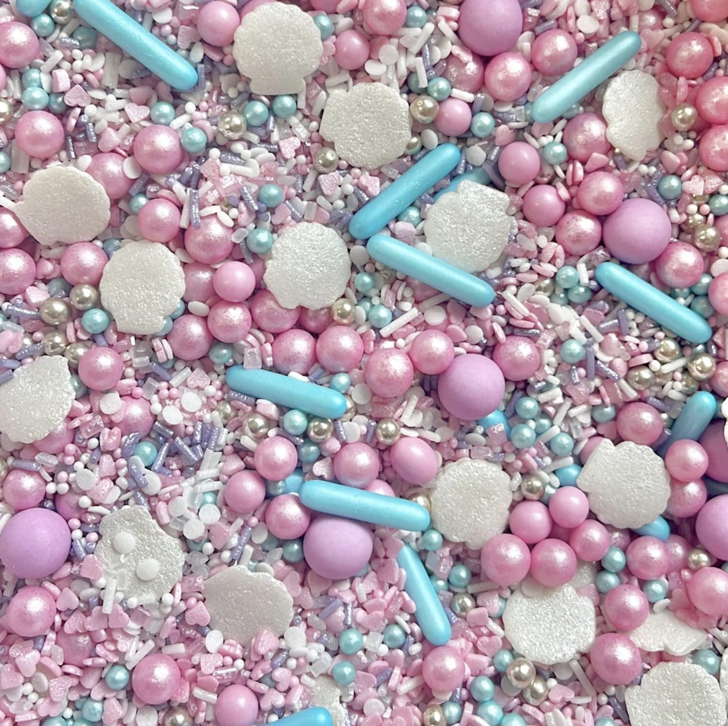Mermaid theme sprinkles seashells white pink purple pastel lilac blue ...