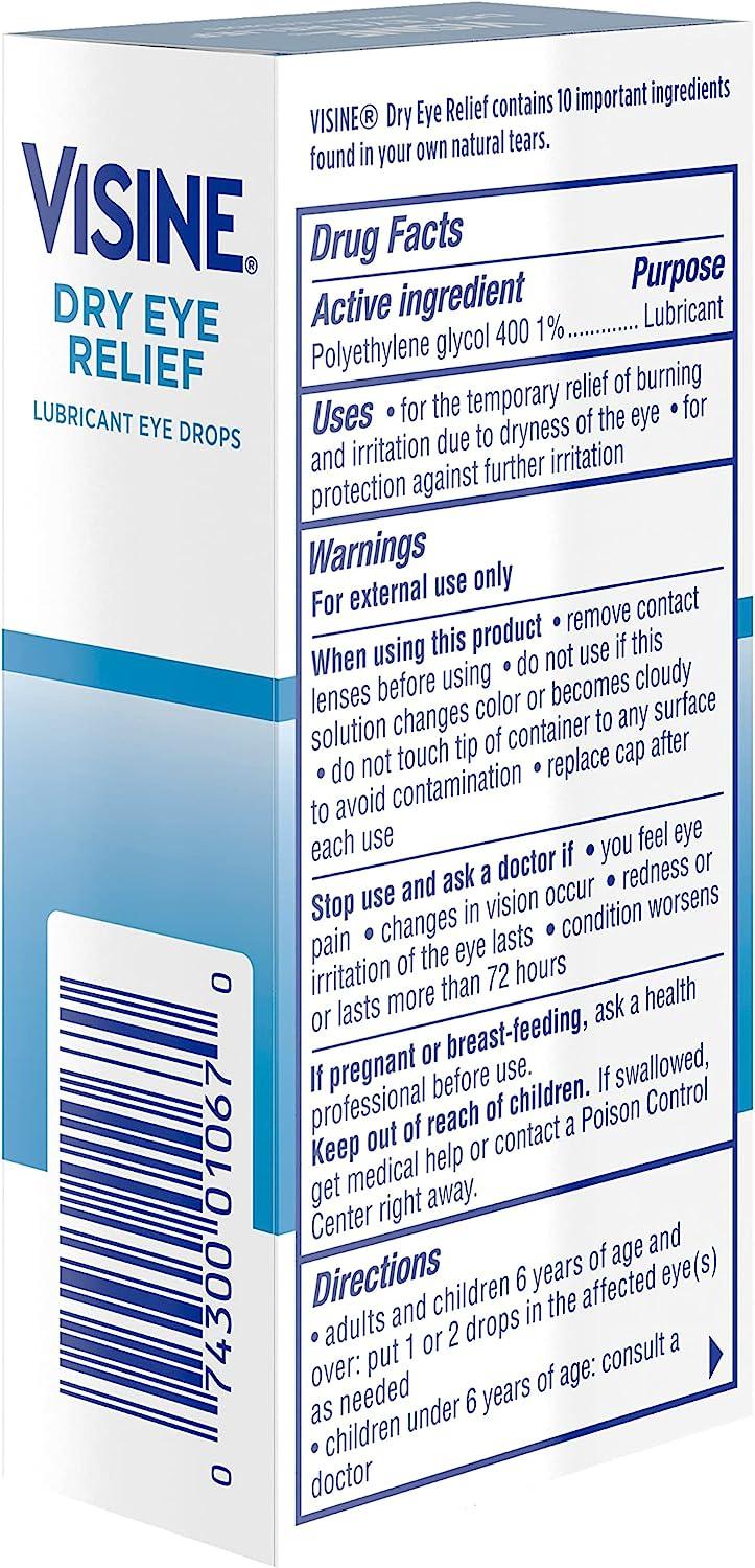 Visine Dry Eye Relief Lubricant Eye Drops | Moisturize & Soothe ...