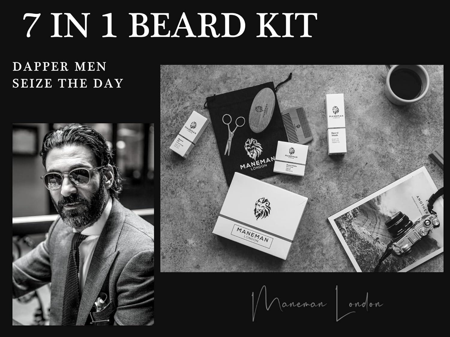 Maneman London Beard Grooming Kit for Men - 7 Piece Gift Set for ...