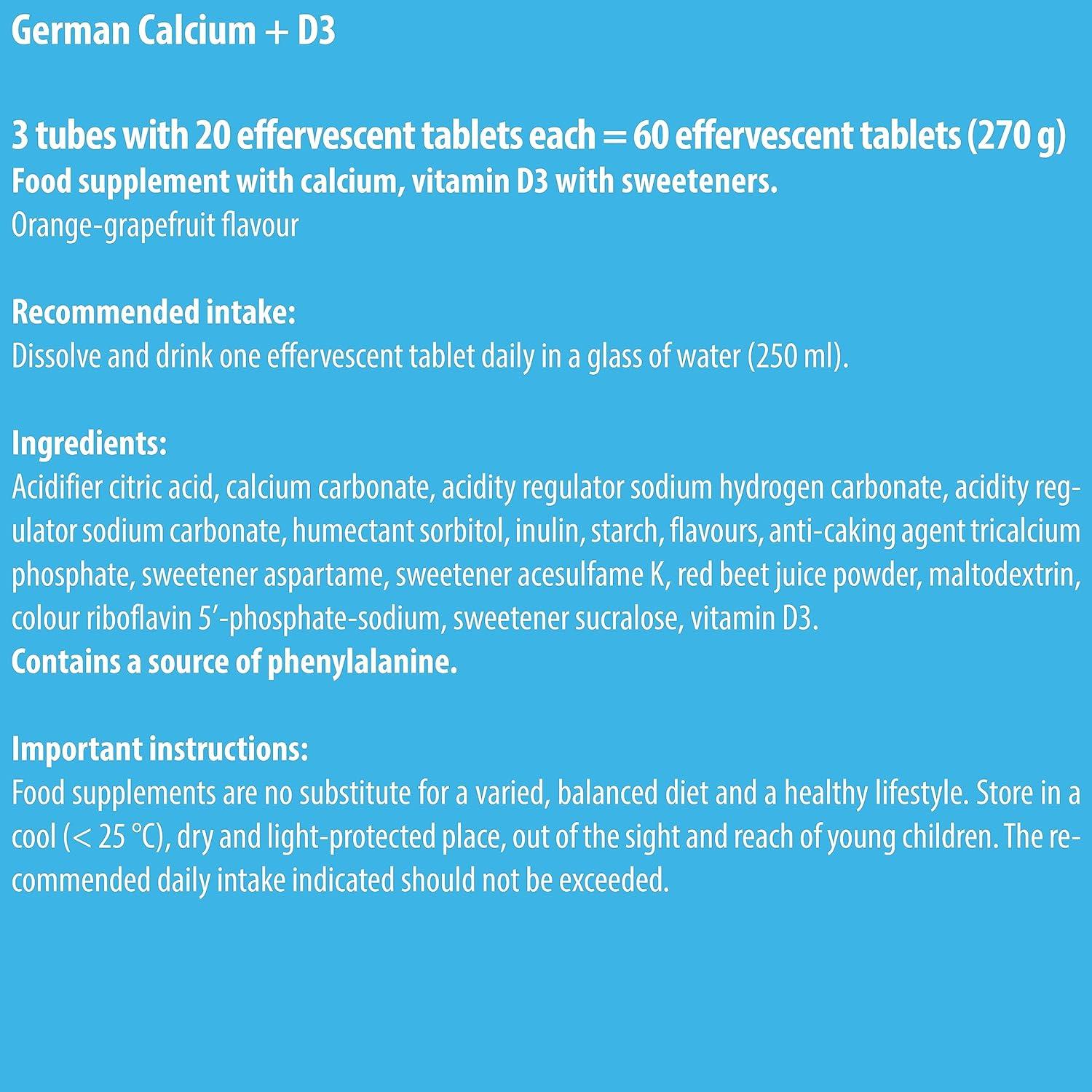 German Calcium + Vitamin D Effervescent Tablets 60 Servings Orange ...