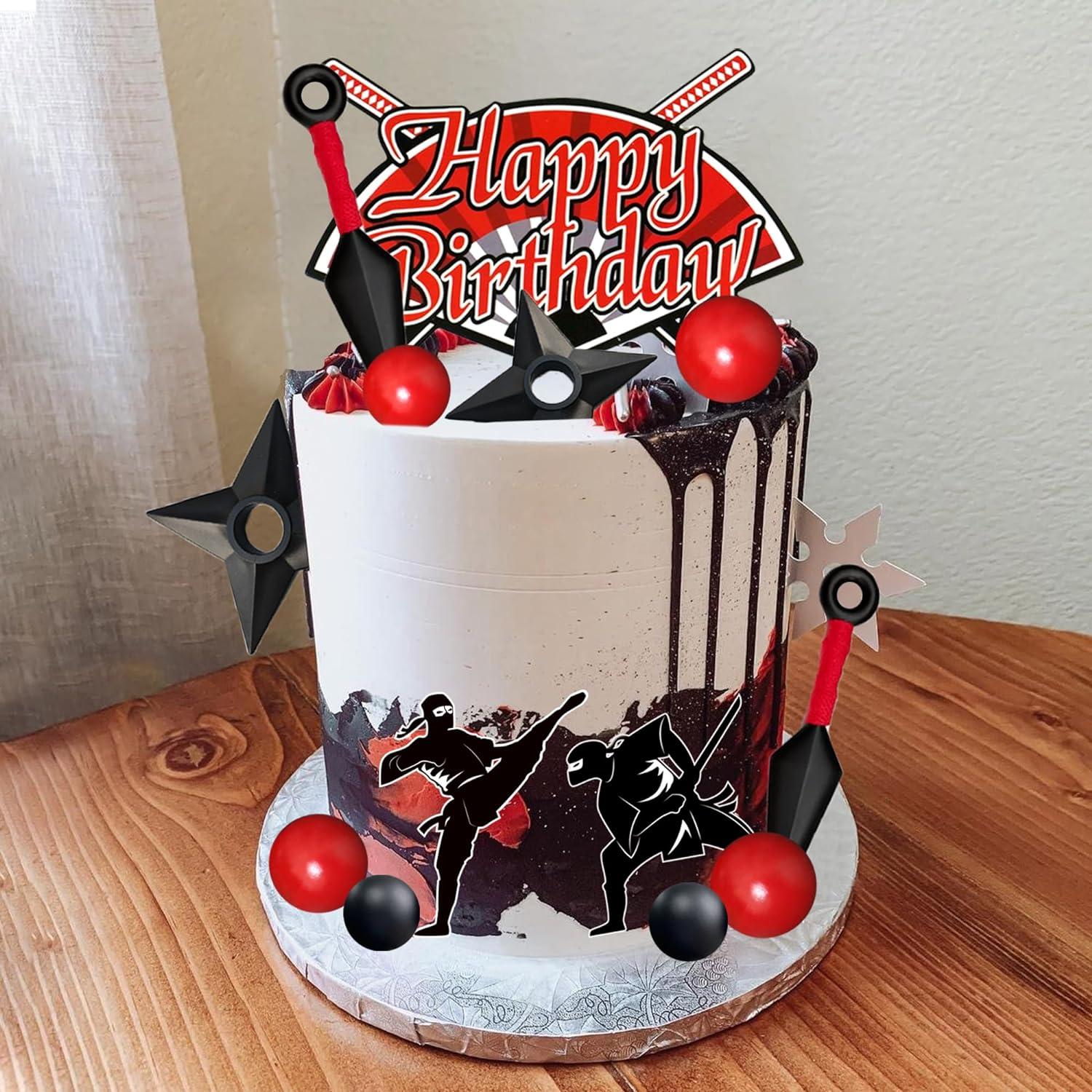 DRWATE Ninja Cake Topper Samurai Birthday Cake Decorations with Red ...