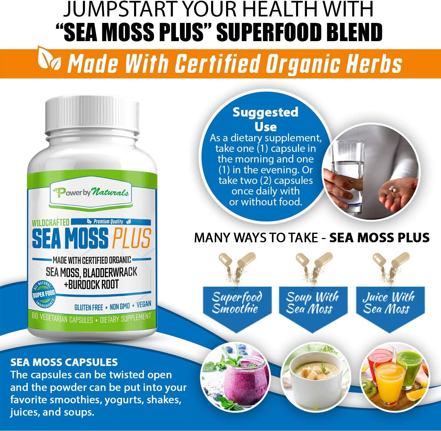 Power By Naturals Certified Organic Sea Moss Plus Supplements - 60 ...