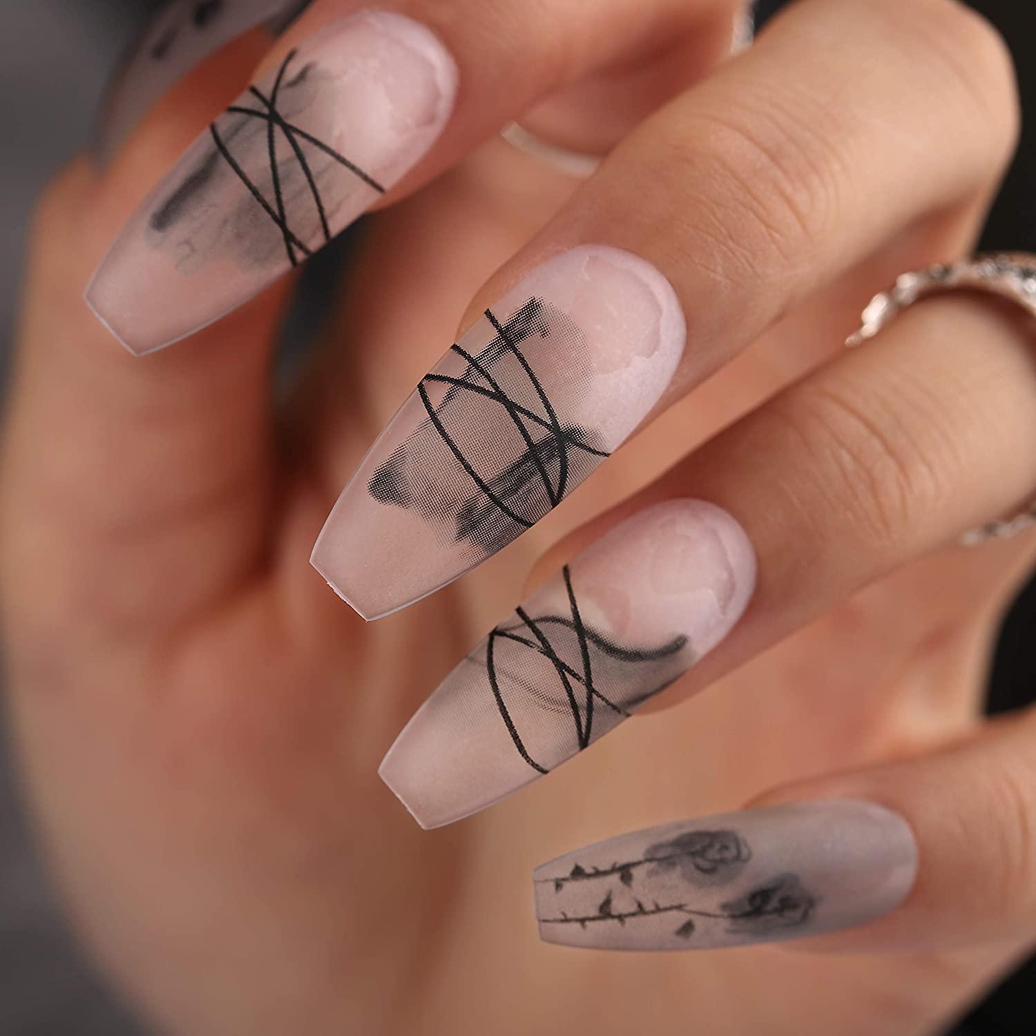 Blufly Matte Ombre Black Press on Nails - Extra Long Square Coffin Fake ...