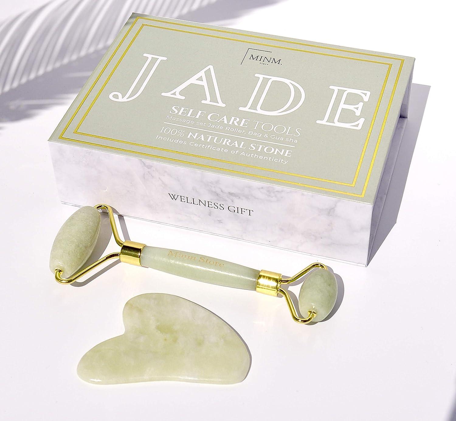 Rose Quartz Jade Roller and Gua Sha Kit | 100% Natural | Face Massage ...