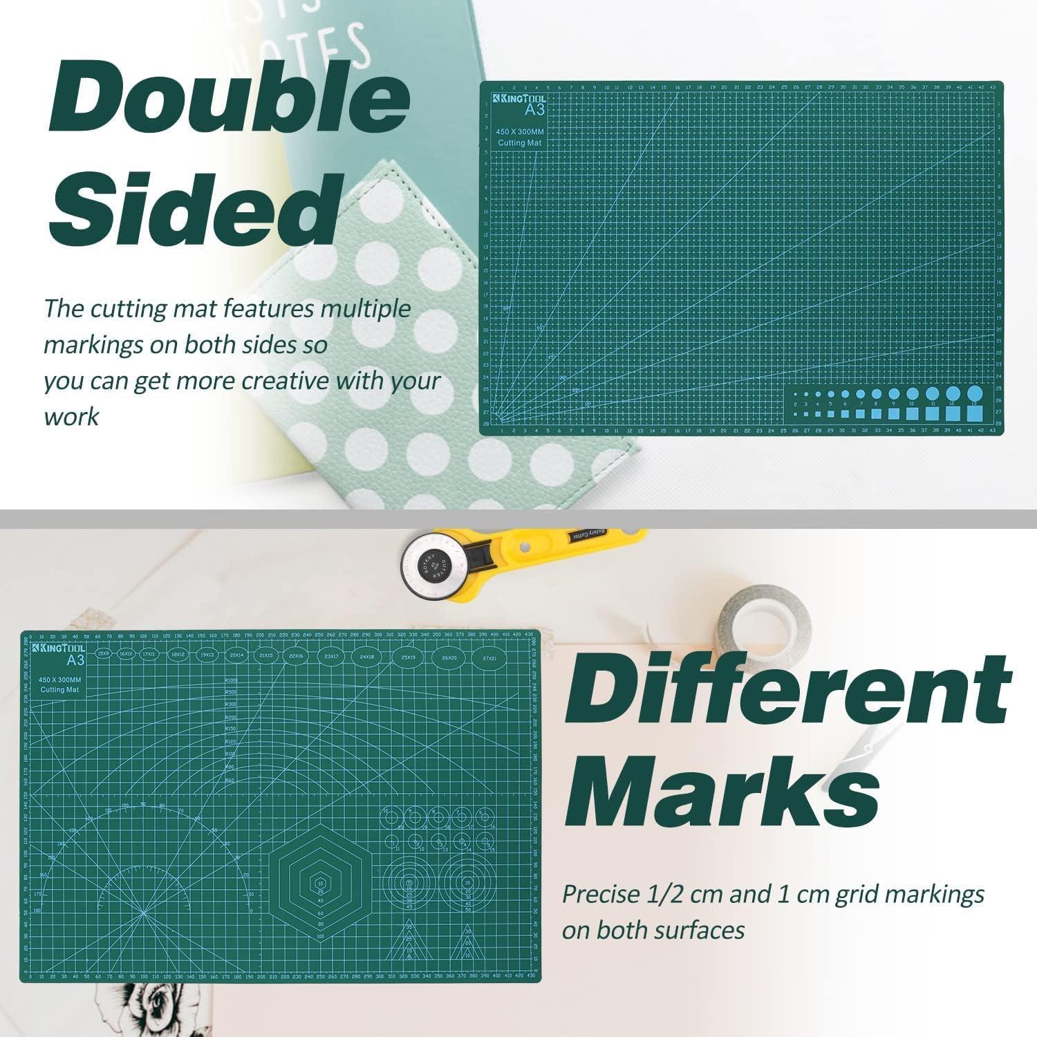 KingTool 45mm Rotary Cutter Set with A3 Cutting Mat - 3 Blades, Rulers ...