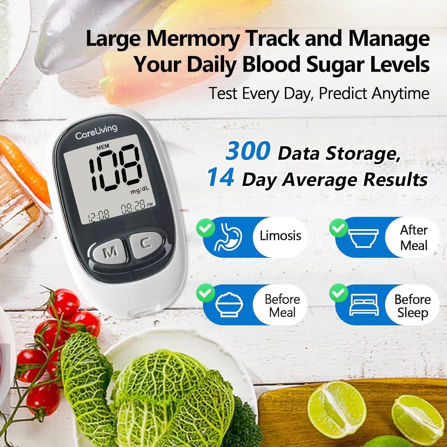 MM1100 Blood Glucose Monitor Kit | 100 Test Strips & Lancets | Portable ...