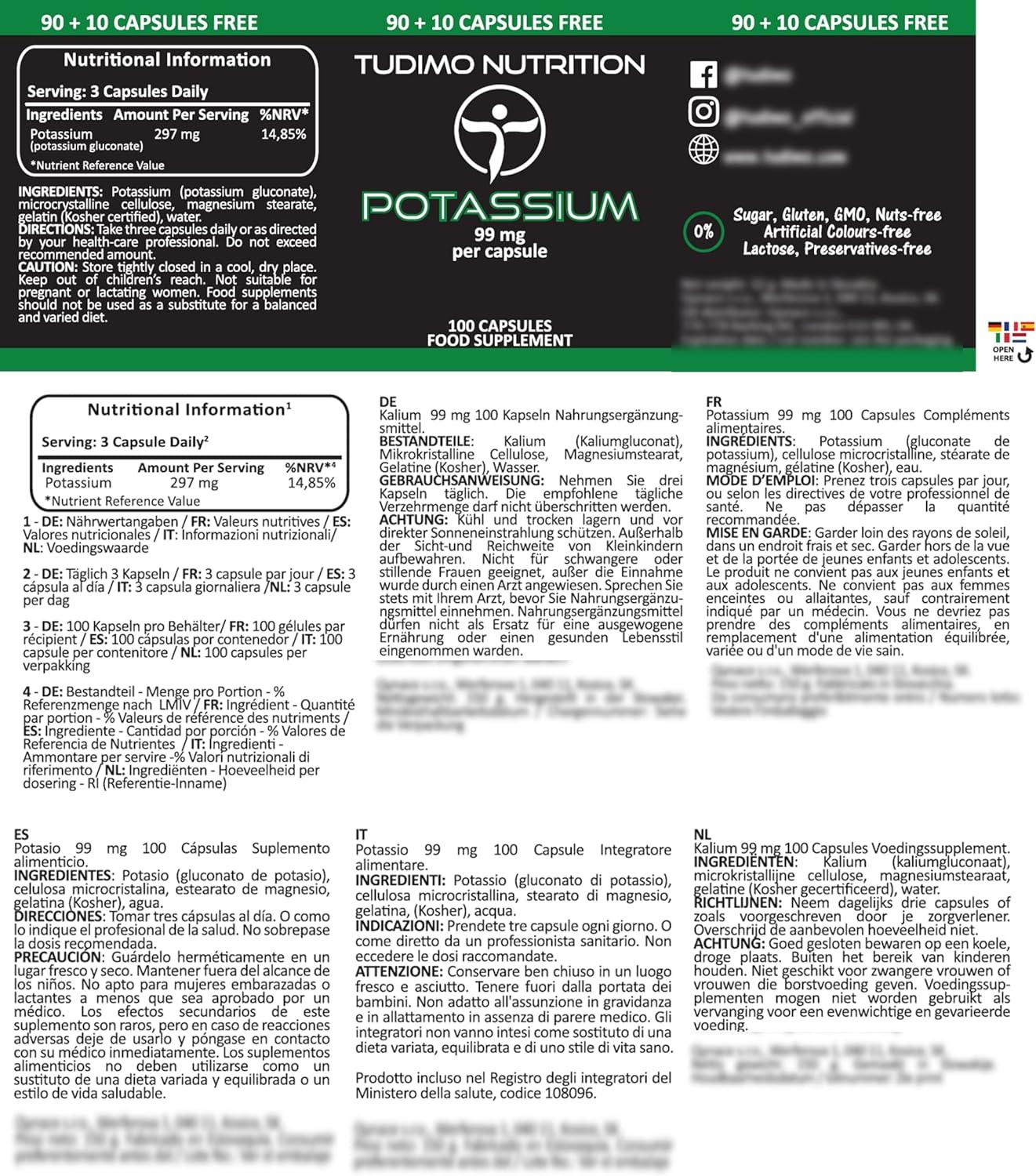 Premium Potassium Gluconate Capsules - 99mg | 100 Count - High Quality ...