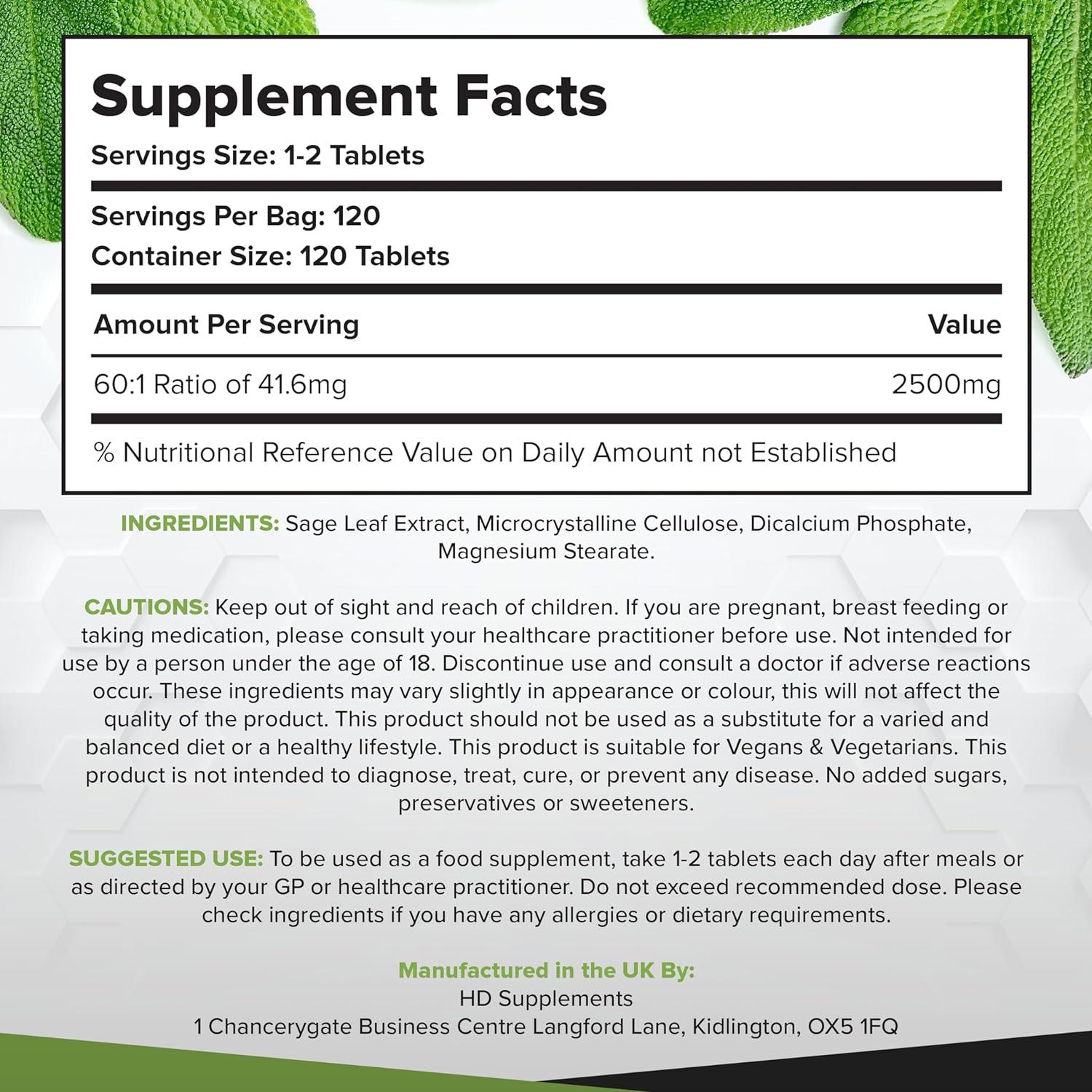 Sage Leaf Tablets for Menopause 2500mg - Supports Menopause ...