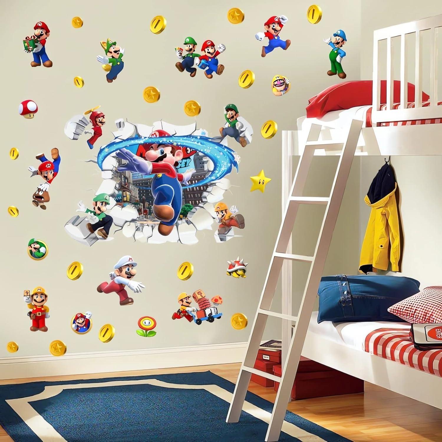 3D Mario Cartoon Wallpaper Wall Decals for Kids Bedroom - Nursery Decor ...