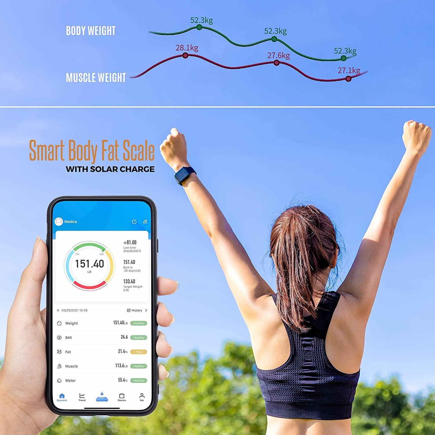 Smart Digital Solar Powered Body Fat Scale for Precise Weight, BMI, and ...