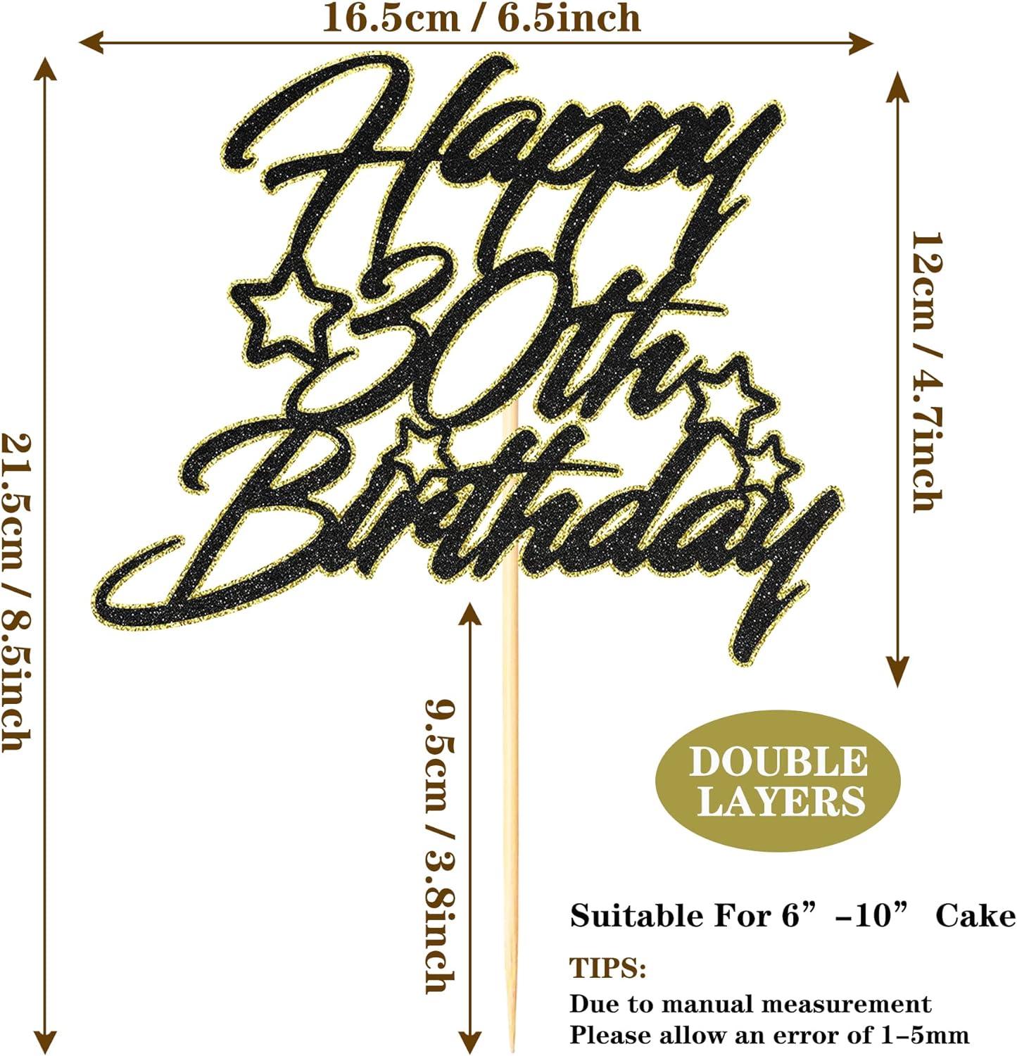 Sotpot Black Gold Glitter 30th Birthday Cake Topper Double Layers 30th ...