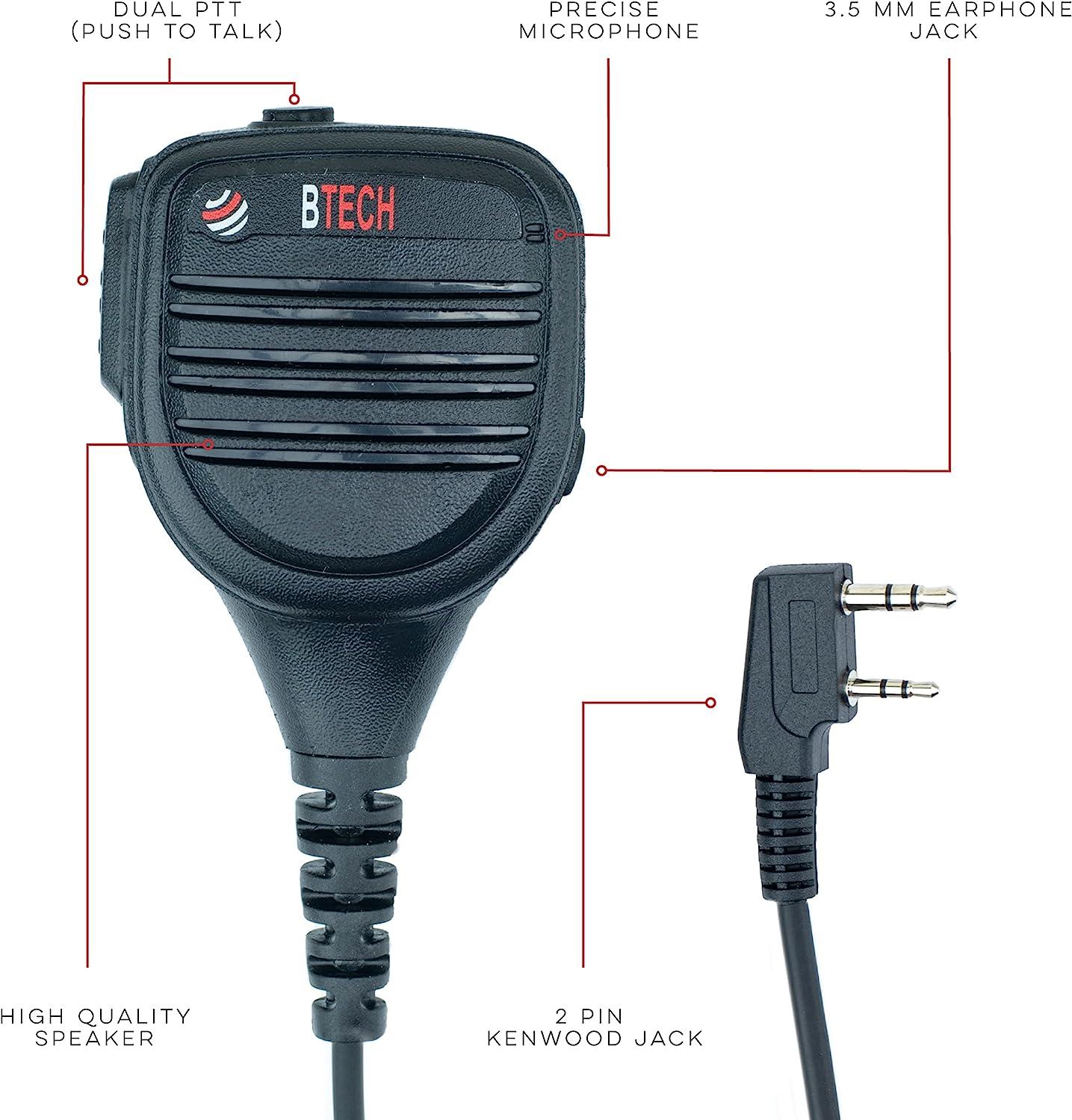 BTECH QHM22D Dual PTT Speaker Mic - Platinum Series, IP54 Rainproof ...