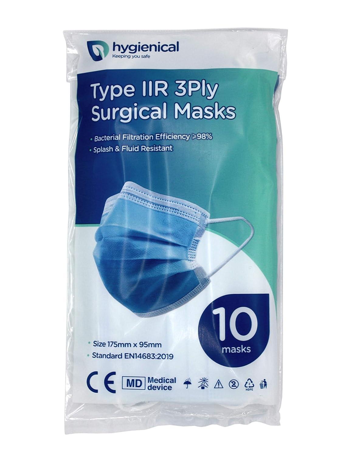Hygienical UK 3PLY Type IIR Surgical Face Masks - BFE 99% - Travel ...