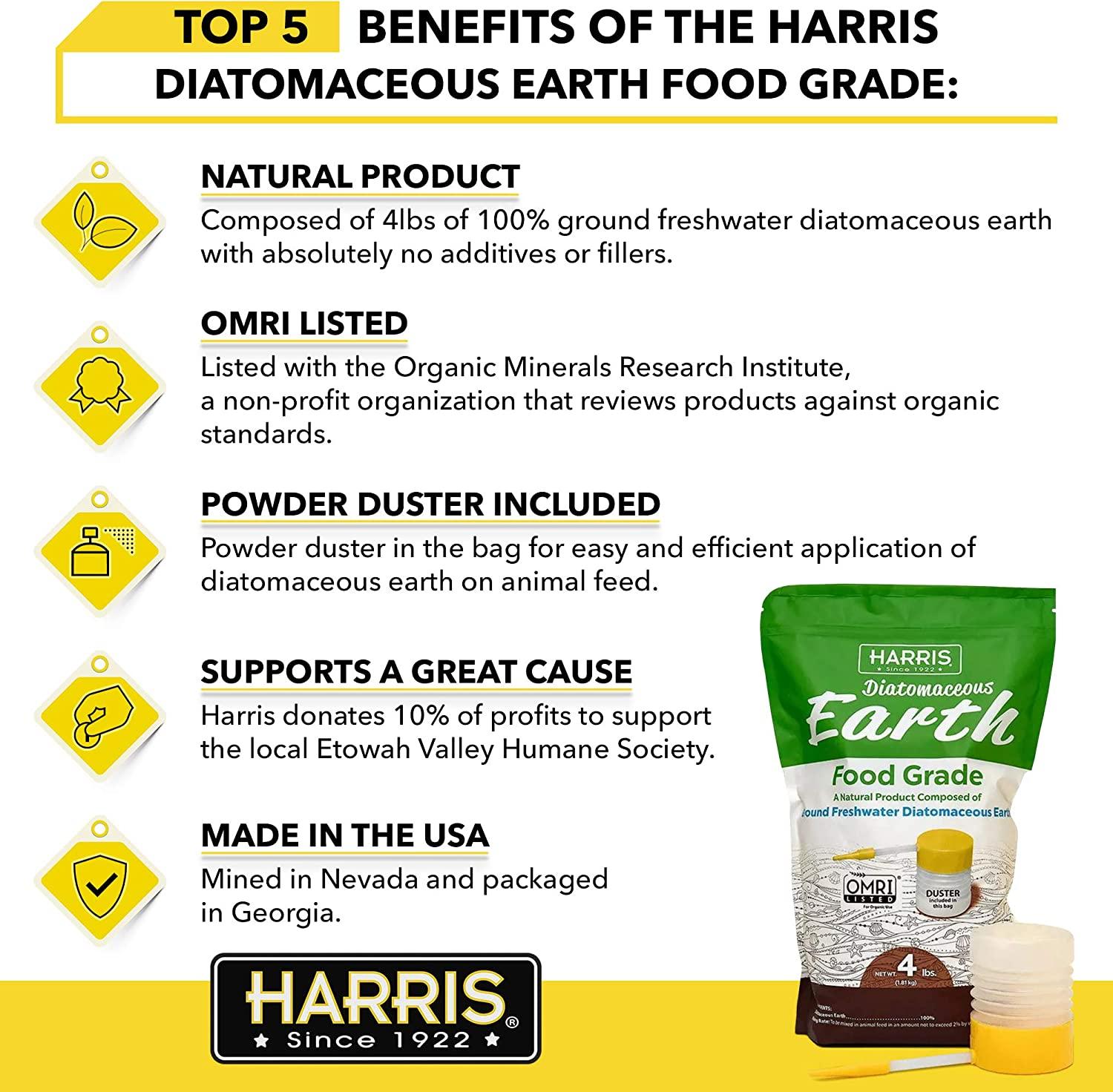 HARRIS Diatomaceous Earth Food Grade 4lb with Powder Duster - Natural ...