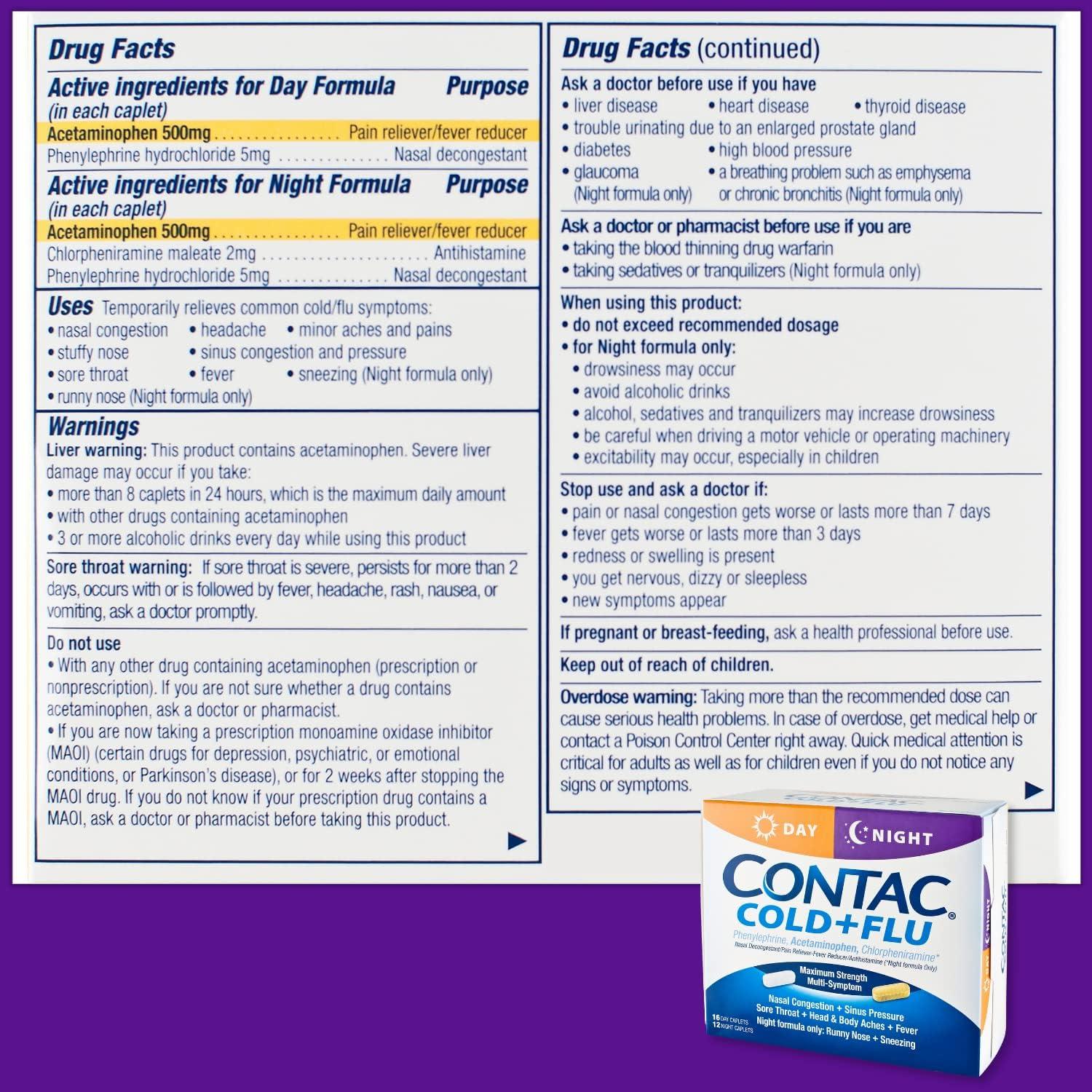 CONTAC Cold + Flu Maximum Strength Day & Night Relief - 28 Caplets ...