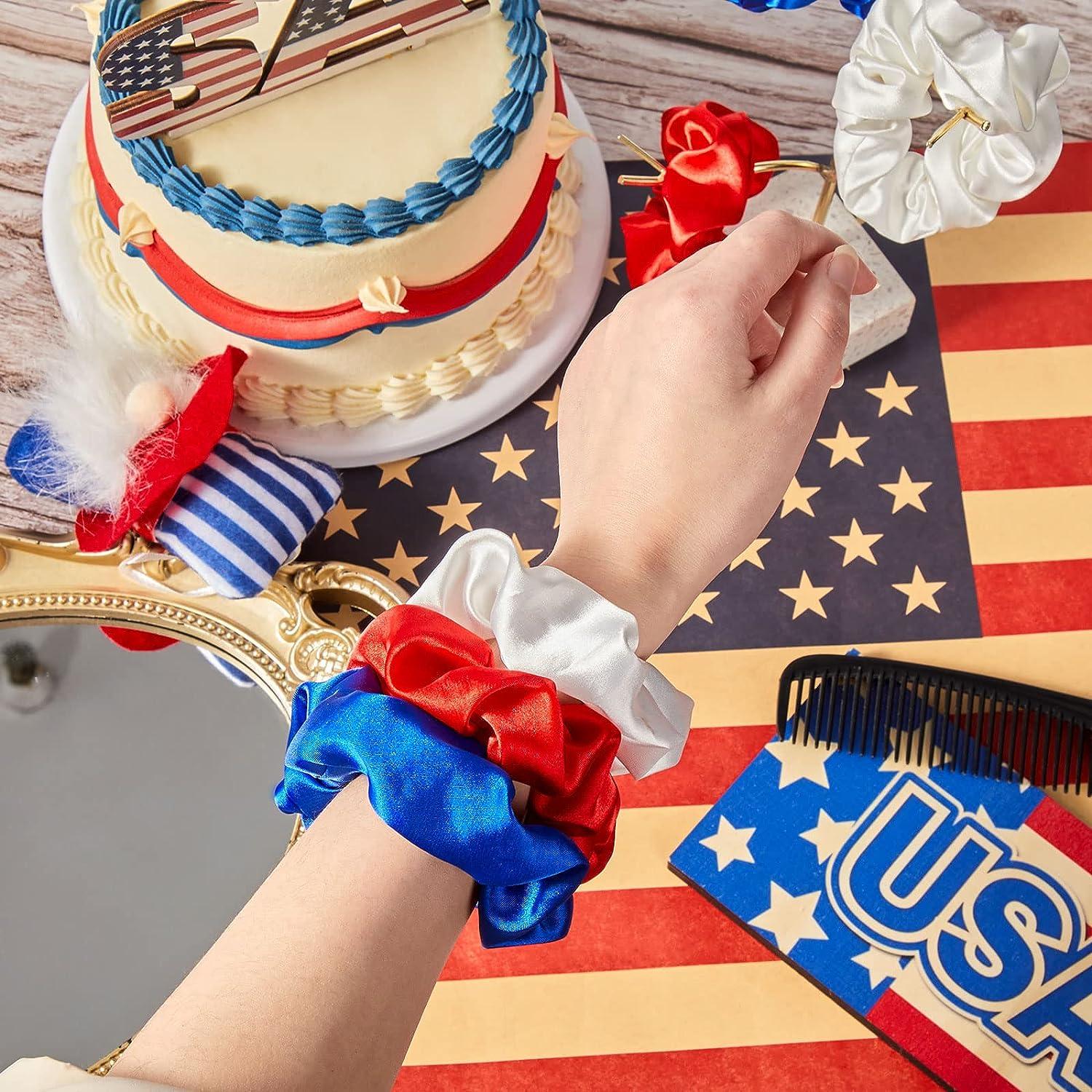 24 Pcs Red White Blue Patriotic Hair Scrunchies | Slip Hair Ties for ...