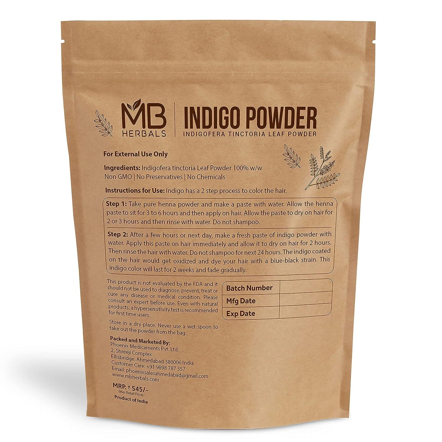 MB Herbals Pure Indigo Powder 1 LB - 100% Indigofera tinctoria Leaf ...