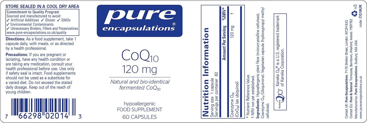 Pure Encapsulations CoQ10 120mg - 60 Vegetarian Capsules - Natural Bio ...