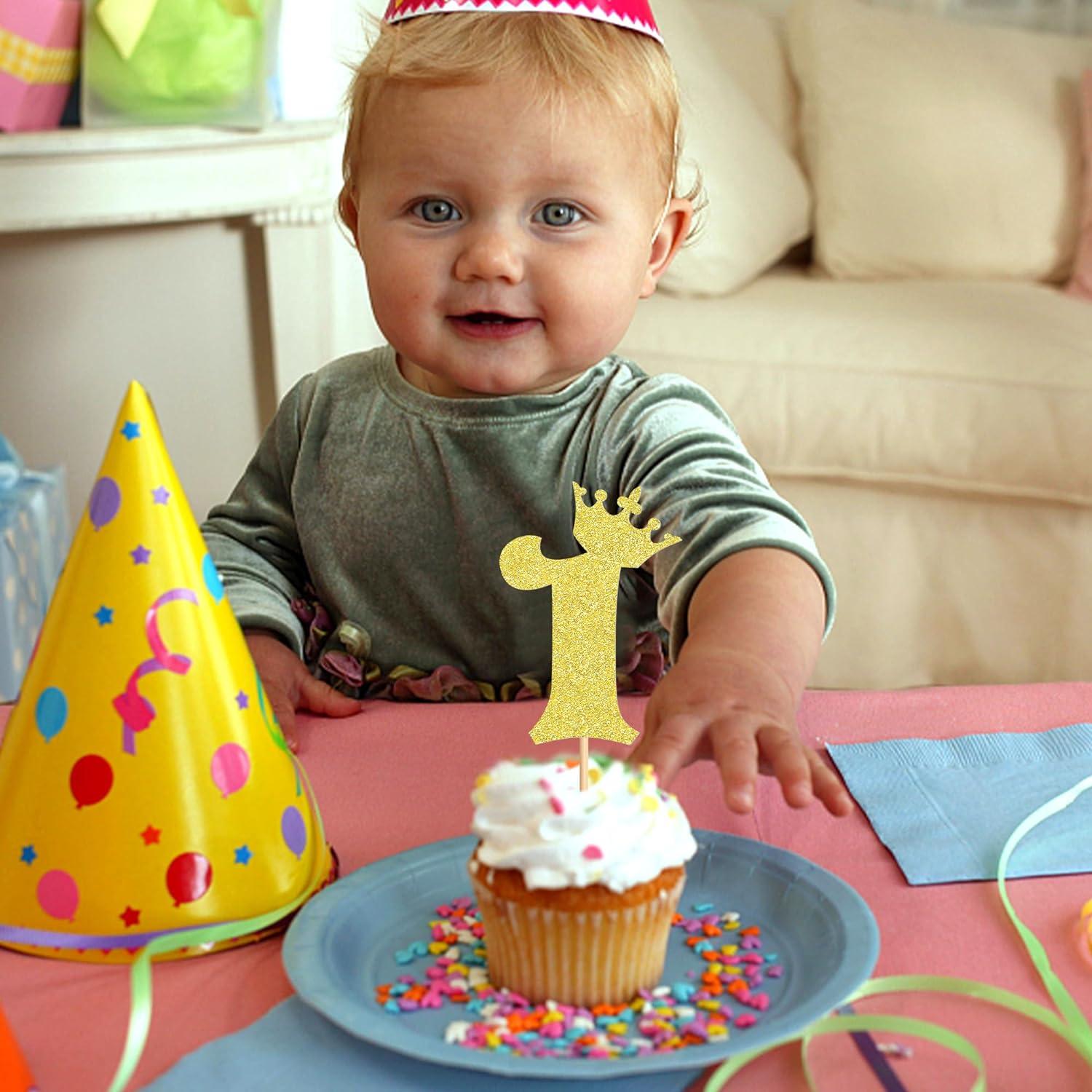 Ercadio 24 Pack Number 1 Cupcake Toppers 1st Birthday Cupcake Toppers ...
