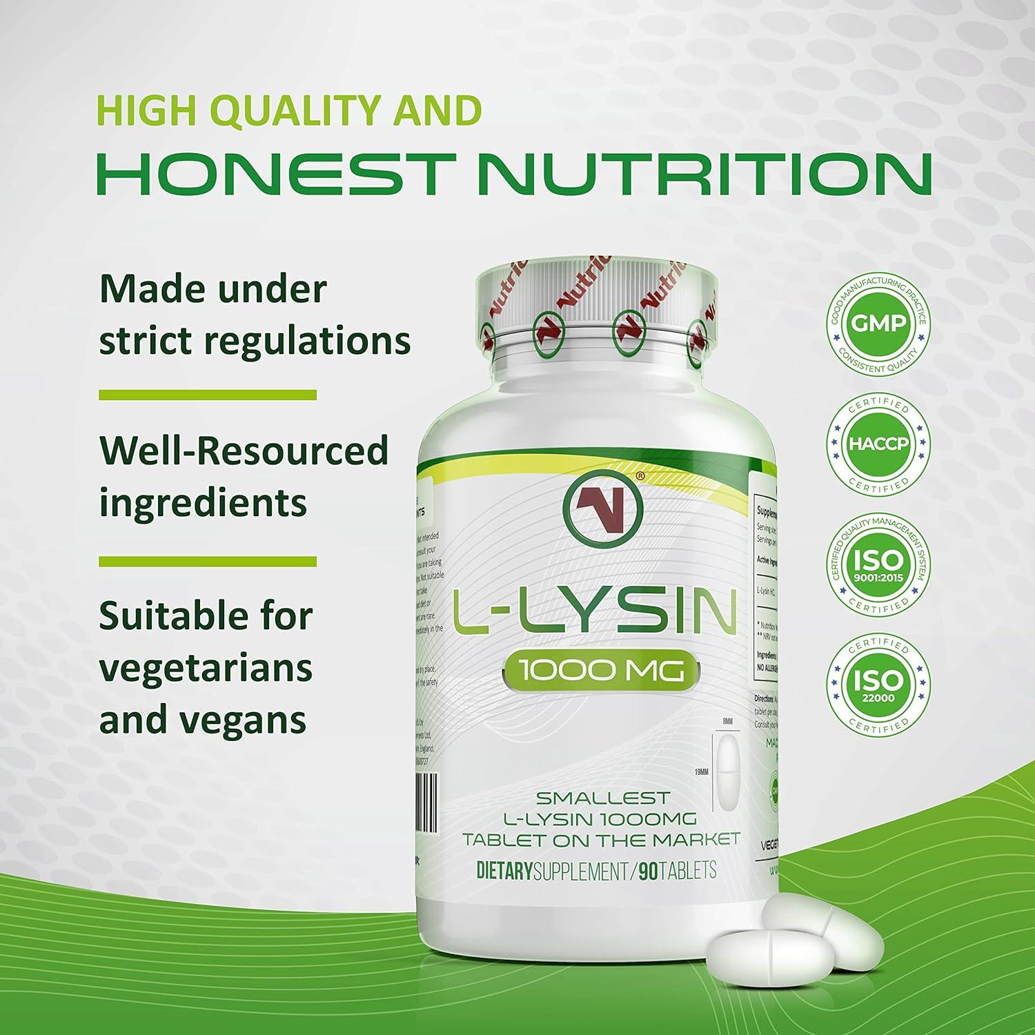 L-Lysine 1000mg Tablets x 90 | Smallest 19mm Formula | Vegetarian ...