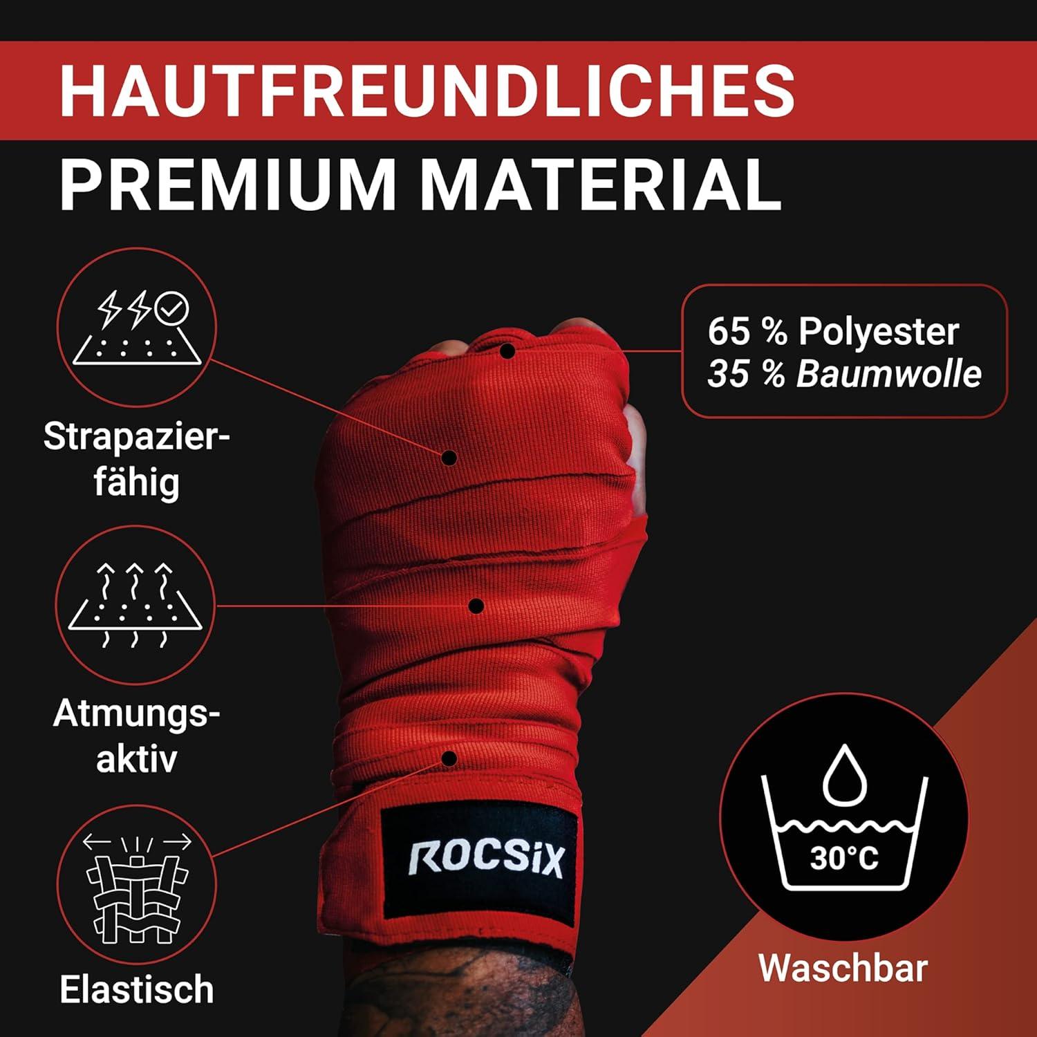Rocsix Premium Boxing Bandages for Men & Women | Elastic 4m Kickboxing ...