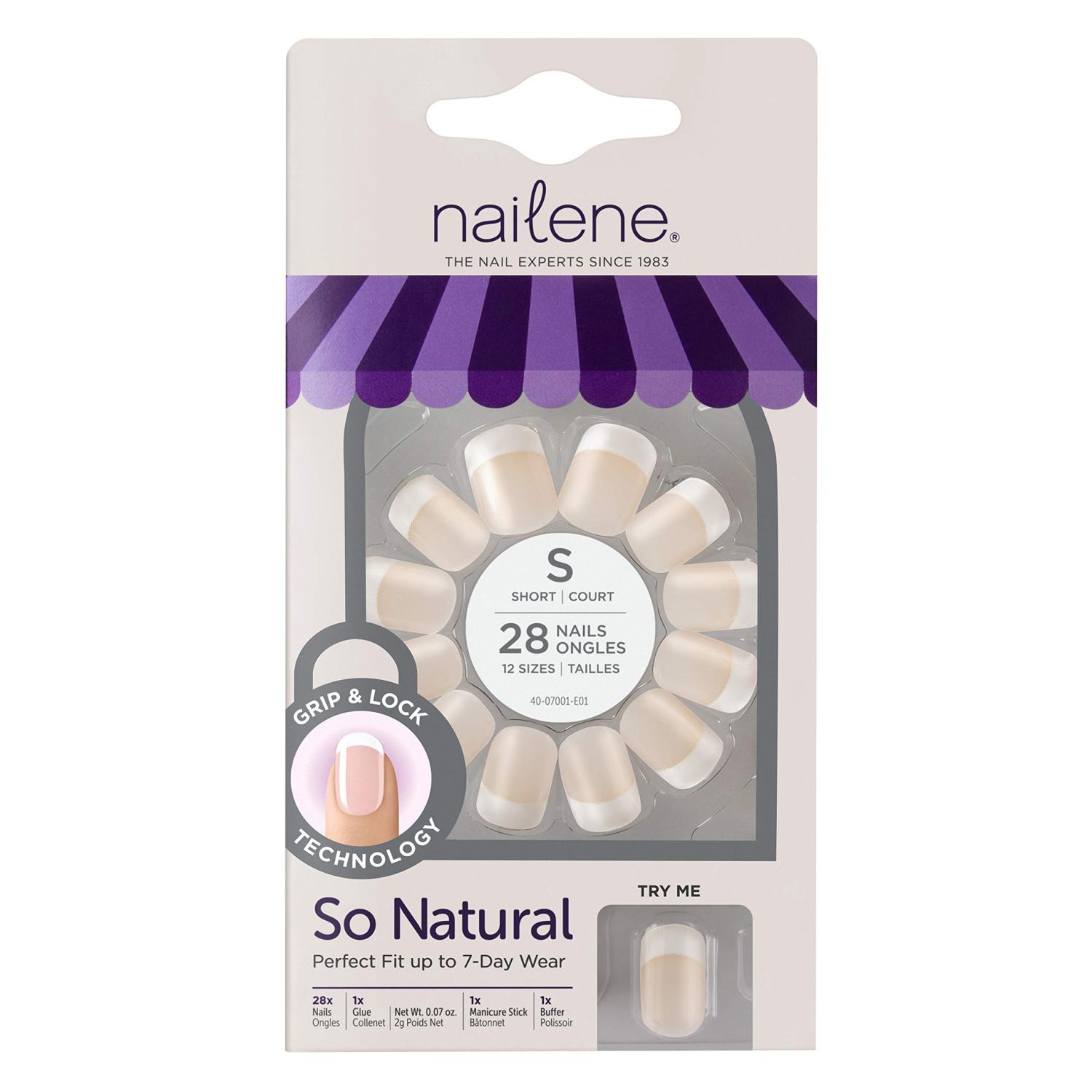 Nailene So Natural Short Beige Artificial Nails Kit | 28 Nails, 12 ...