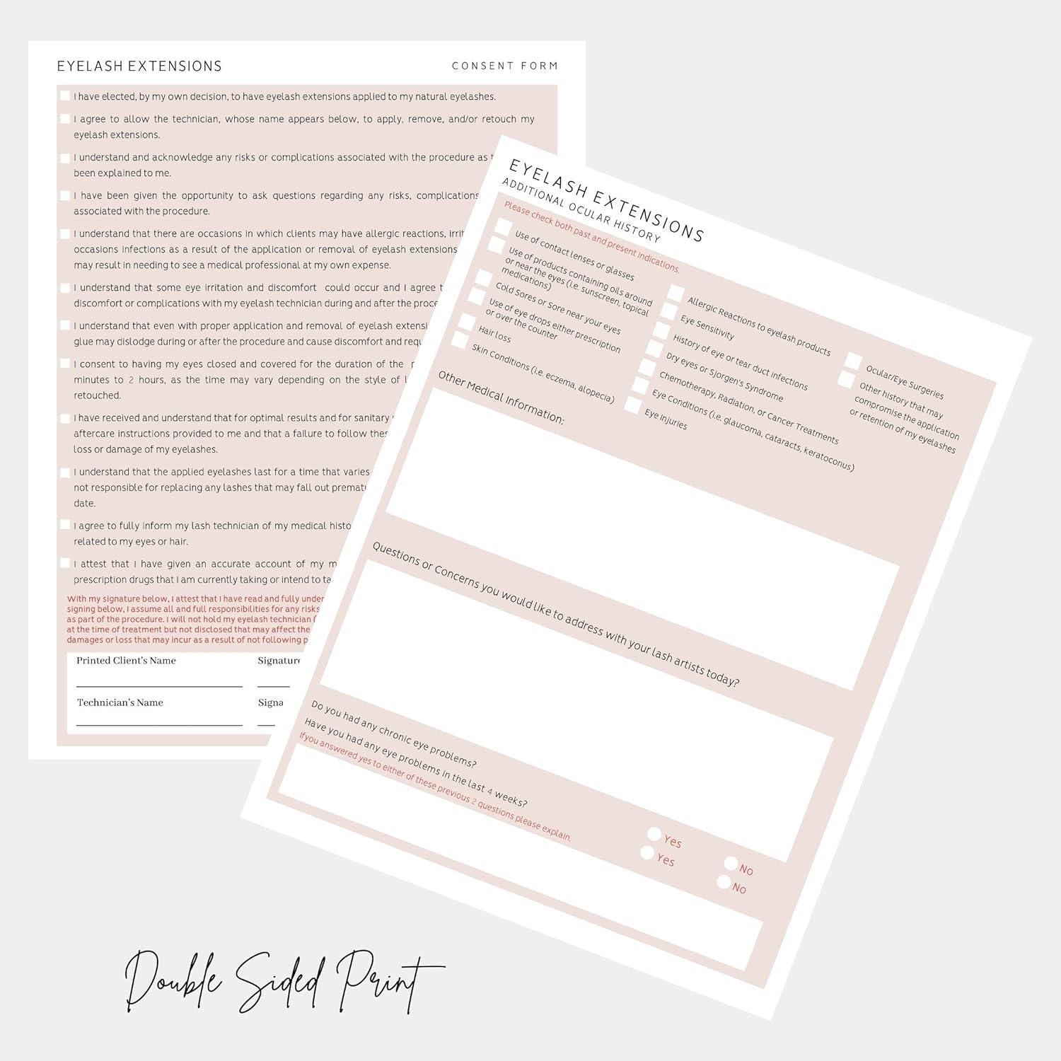 Lash Extension Consent & Aftercare Forms | 100 Pack | for Lash Artists ...