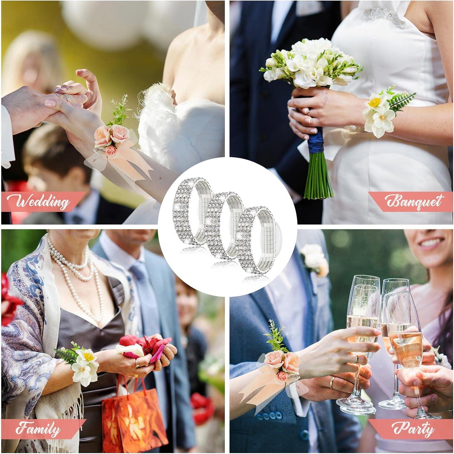 Corsage Bracelet Set - Rhinestone Elastic Wrist Corsage for Wedding ...