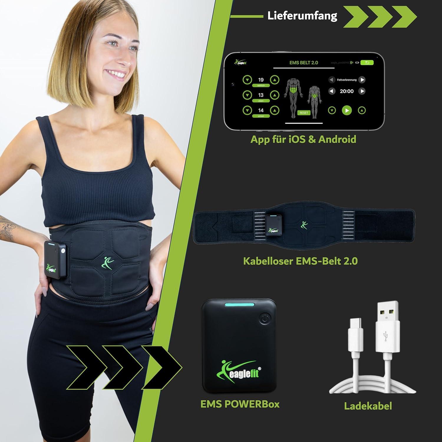 Eaglefit Premium EMS Belt 2.0 - Targeted Abdominal & Back Training | 6 ...