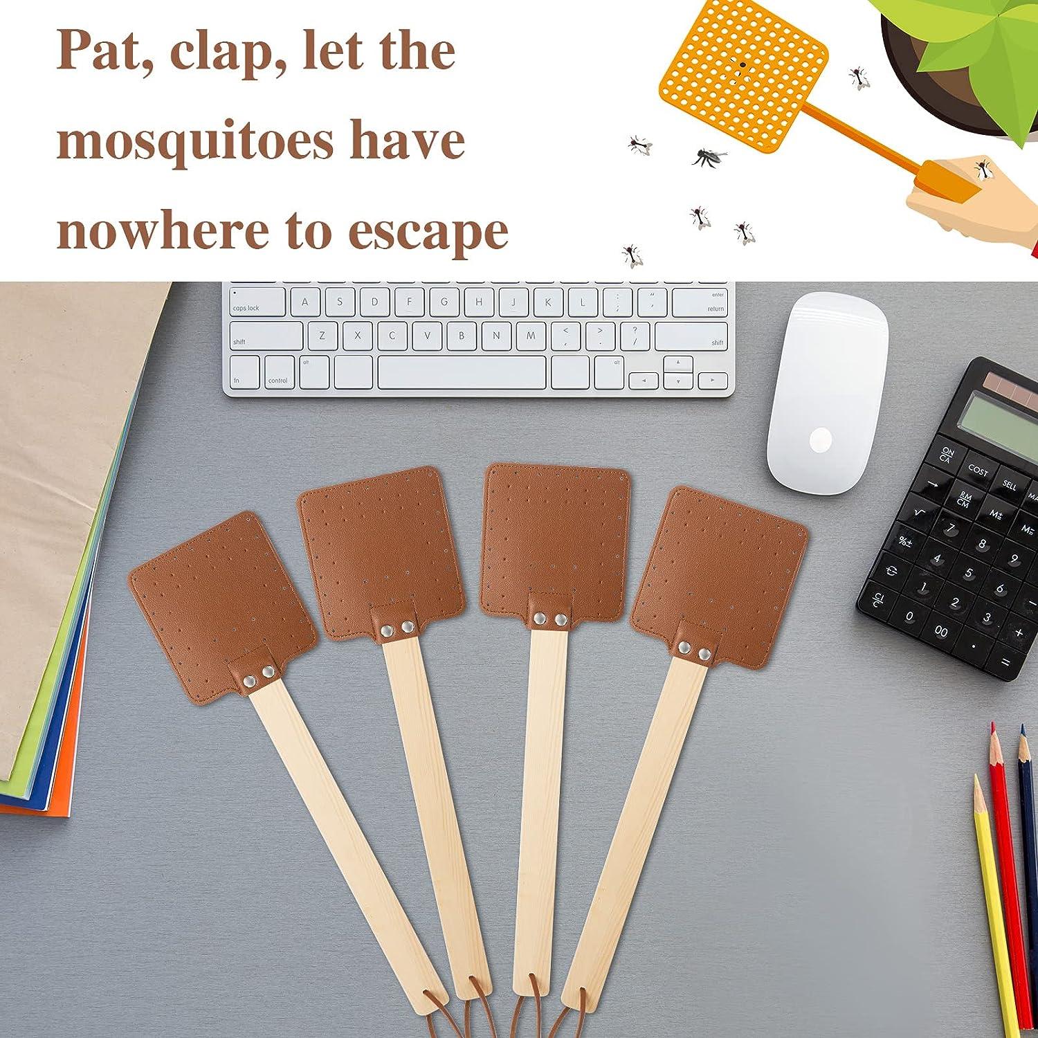 4-Piece Heavy Duty 17.3 Inch Leather Fly Swatter Set with Wood Handle ...