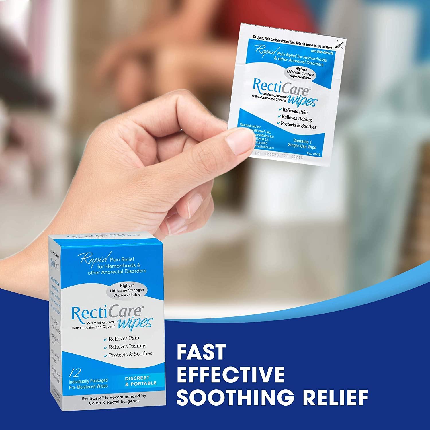 RectiCare 5% Lidocaine Anorectal Wipes with Glycerin - 12 Pack | Fast ...