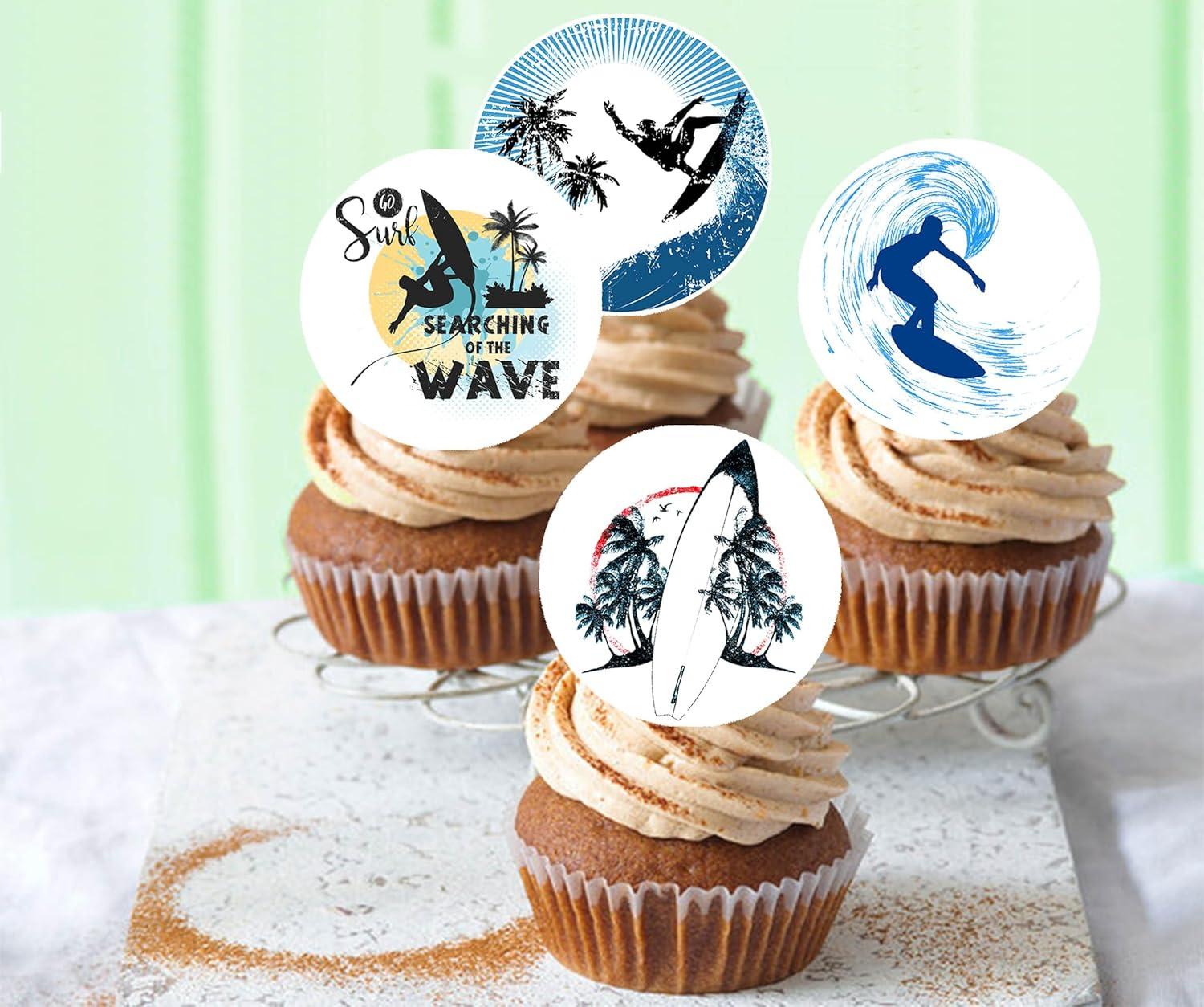 24 x Pre-Cut Surfing 7 Edible Stand up Wafer/Rice Paper Cupcake Cake ...