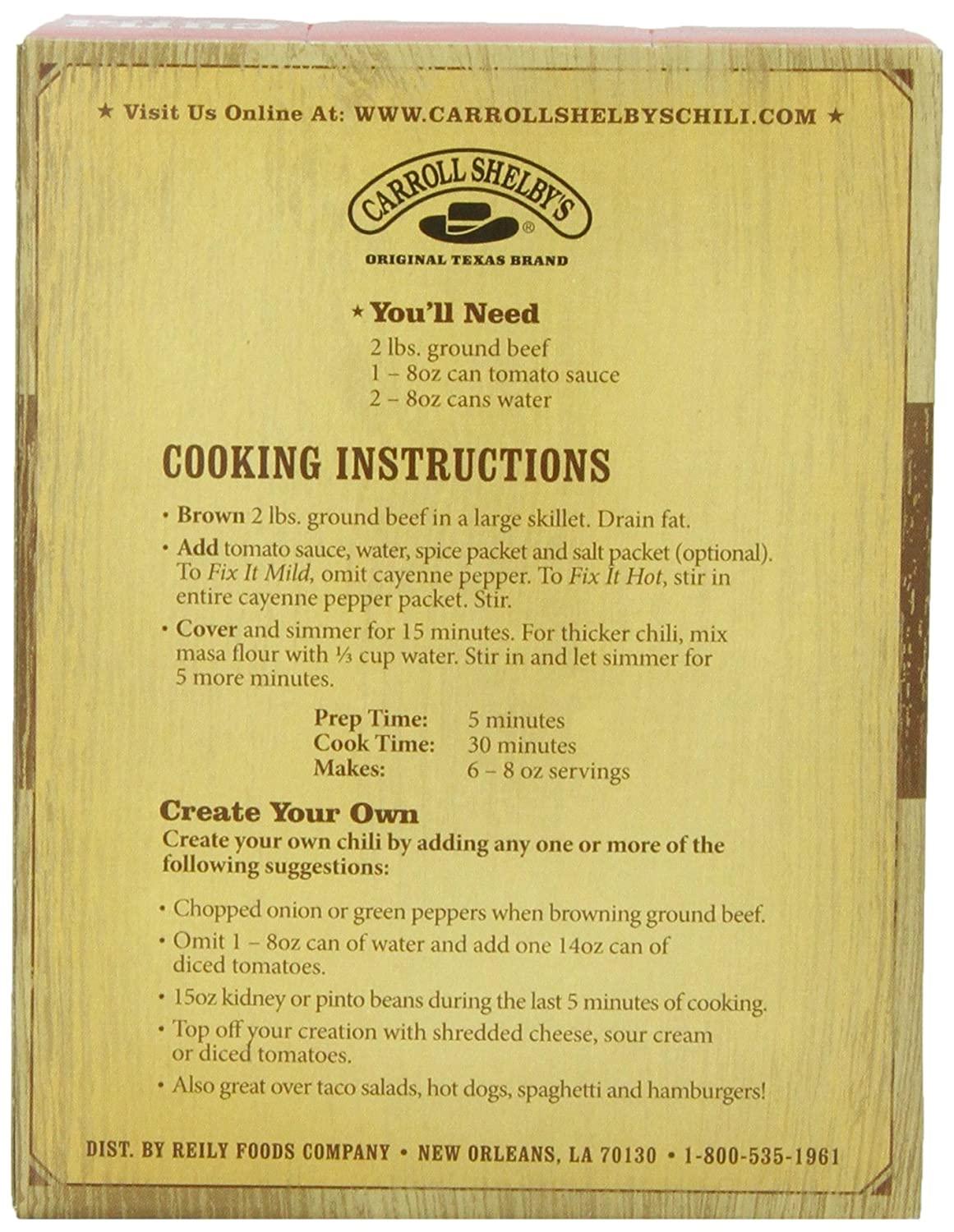 Carroll Shelby's Original Texas Chili Kit 4 oz - Authentic Texan ...