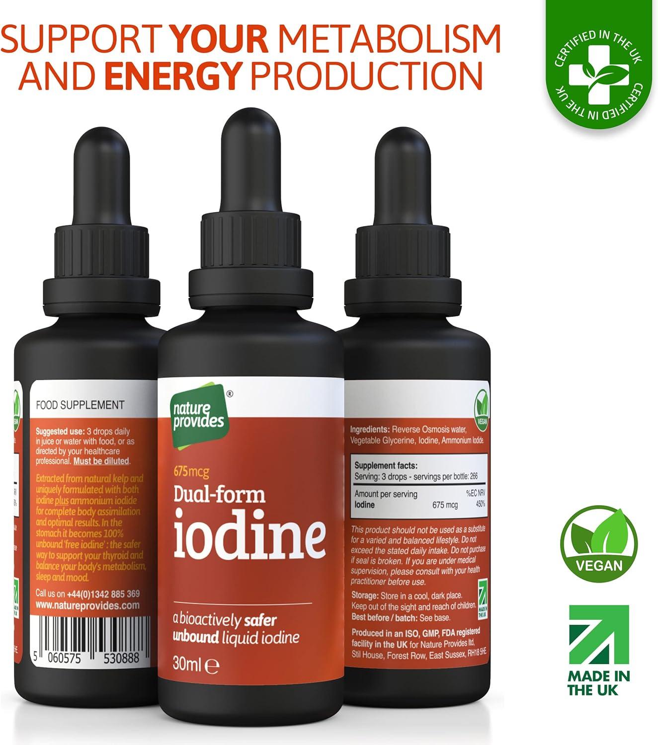 Natural Dual-Form Iodine Supplement - 675mcg (30ml) for Energy, Mood ...