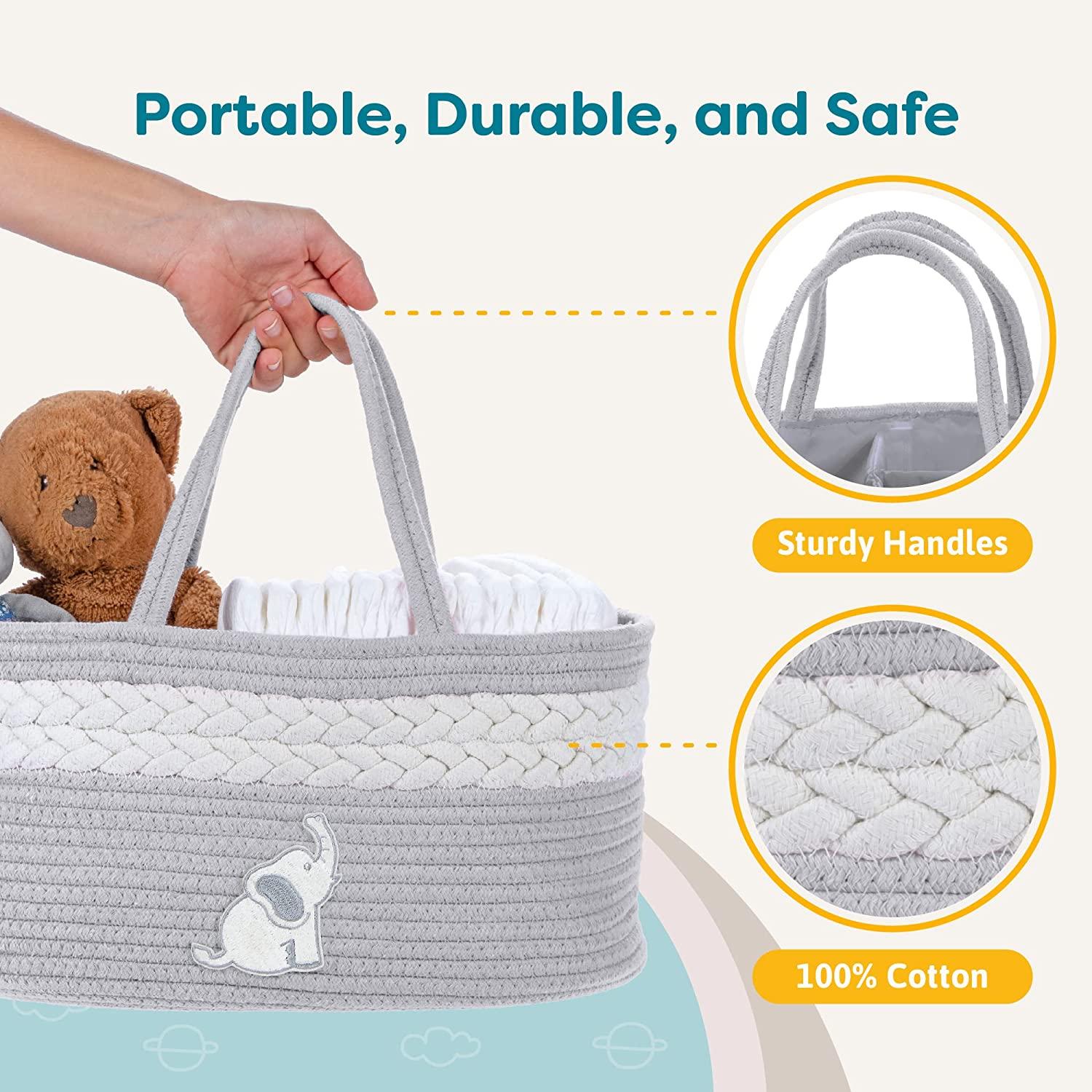 Cradle Star Diaper Caddy Organizer - 100% Cotton Rope Baby Basket with ...
