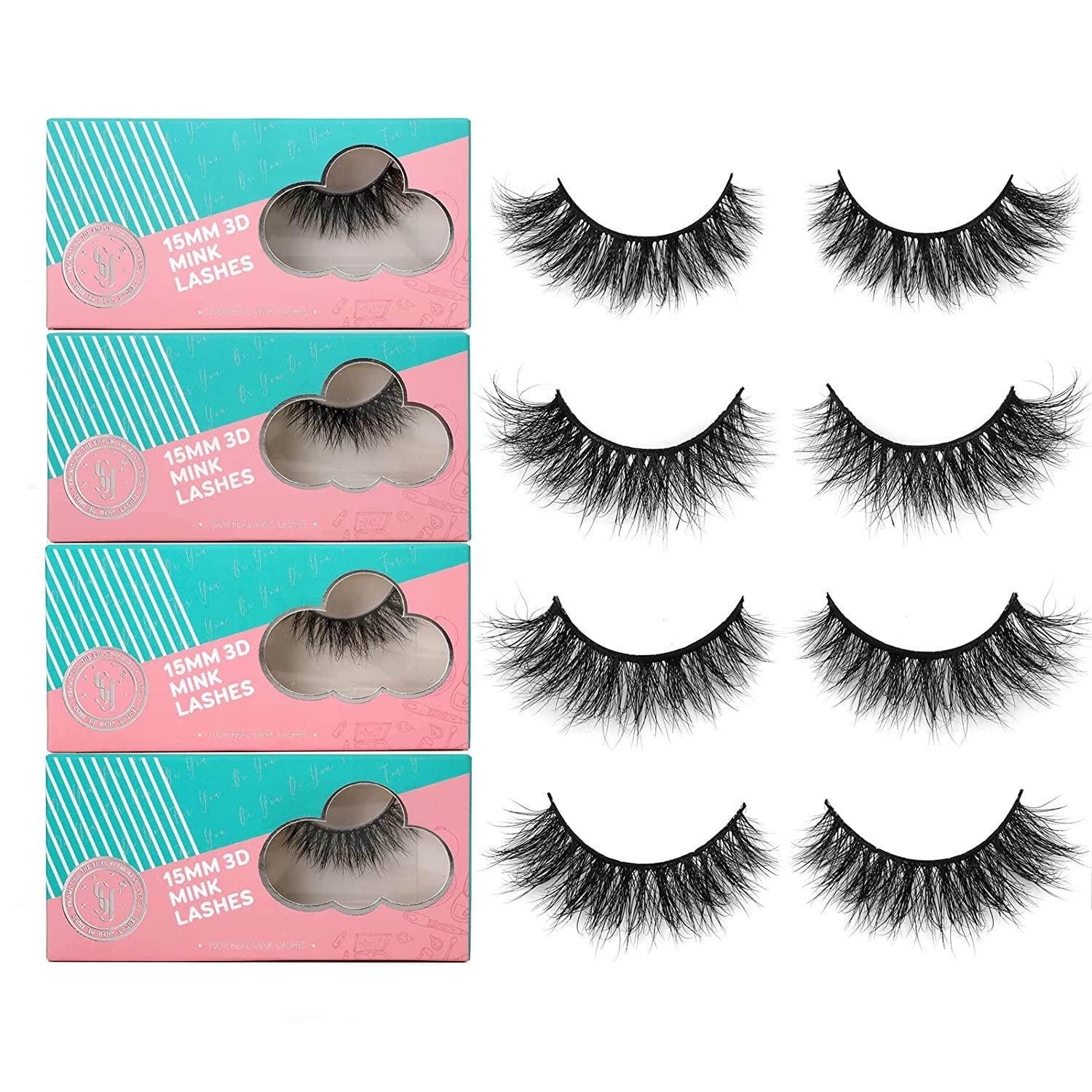 SY LASHES 15mm 3D Real Mink Cat Eye False Eyelashes - Lucky 4 Pairs ...