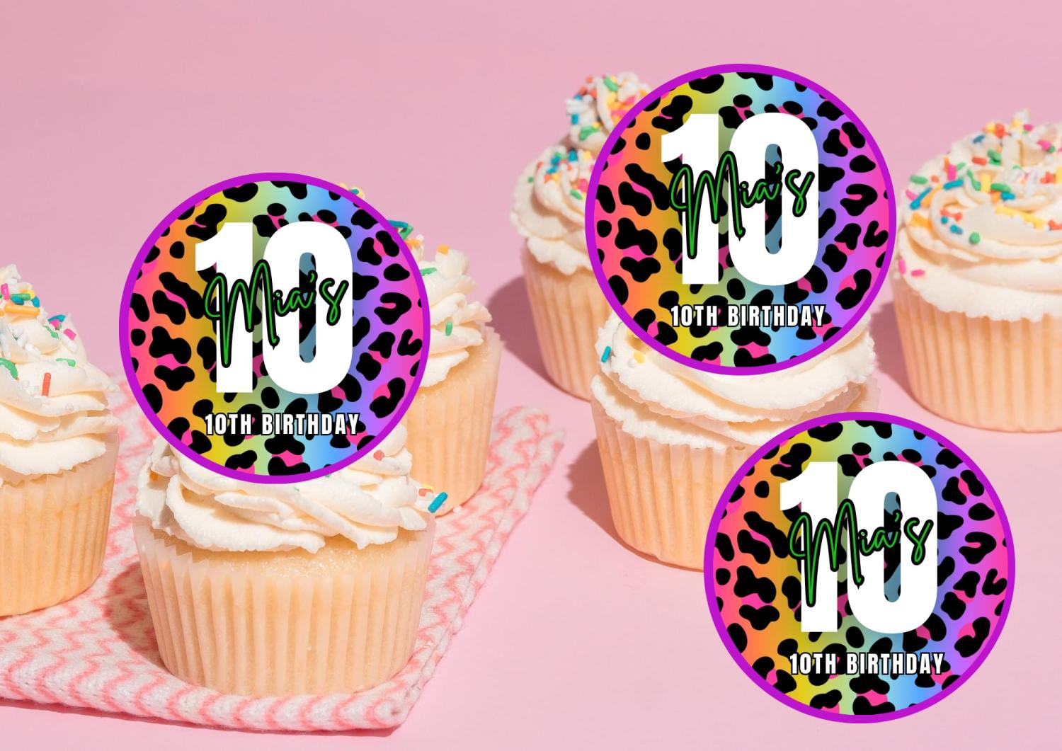 edible 20 x ANY AGE Birthday LEOPARD Print cupcake toppers PERSONALISED ...