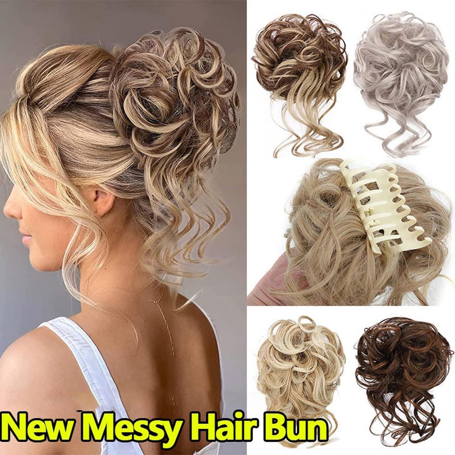 Faringoto Blonde Ponytail Extension Hair Topper Hair Bun Curly Messy ...