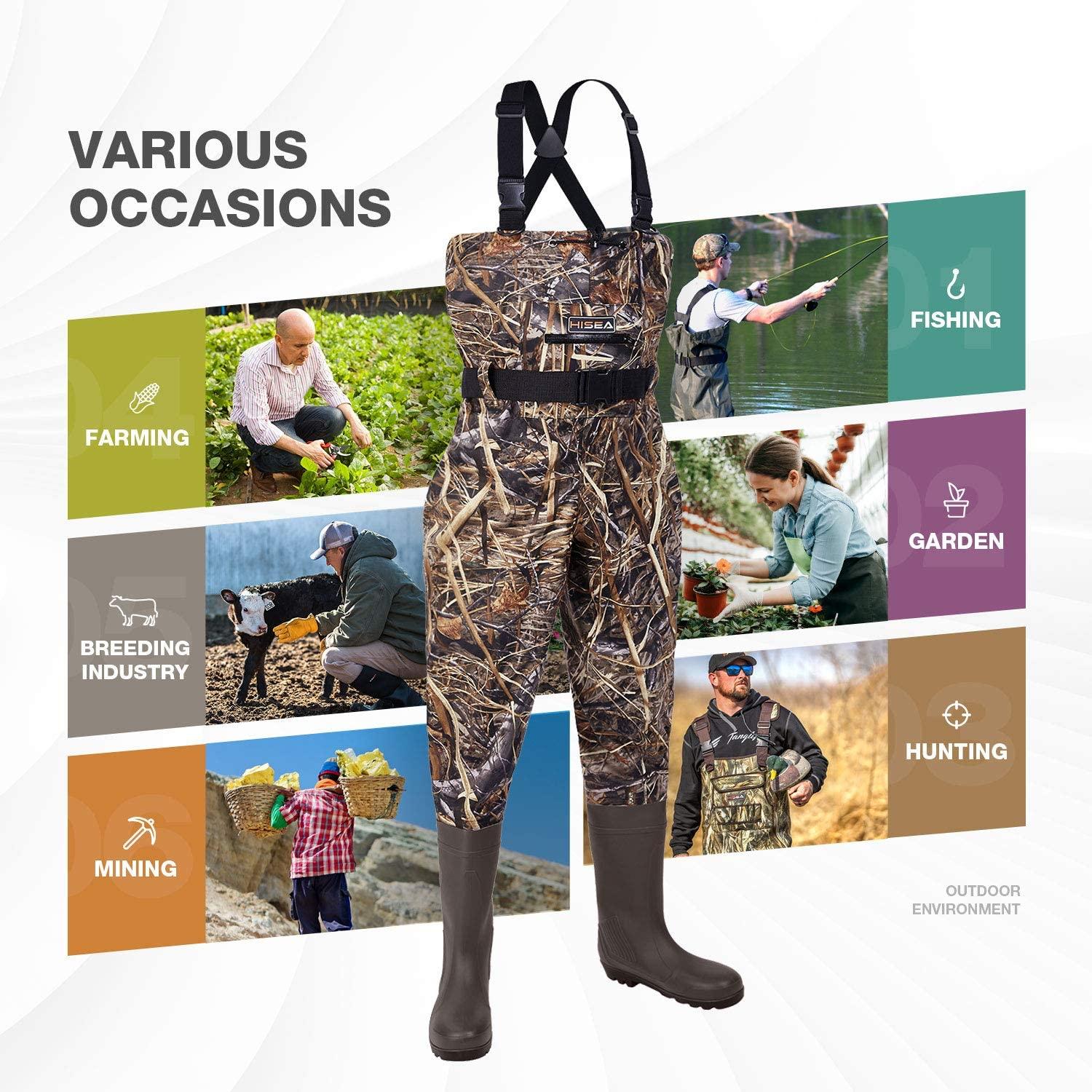 HISEA Men's Waterproof Chest Waders with Boots - Camo, Lightweight ...