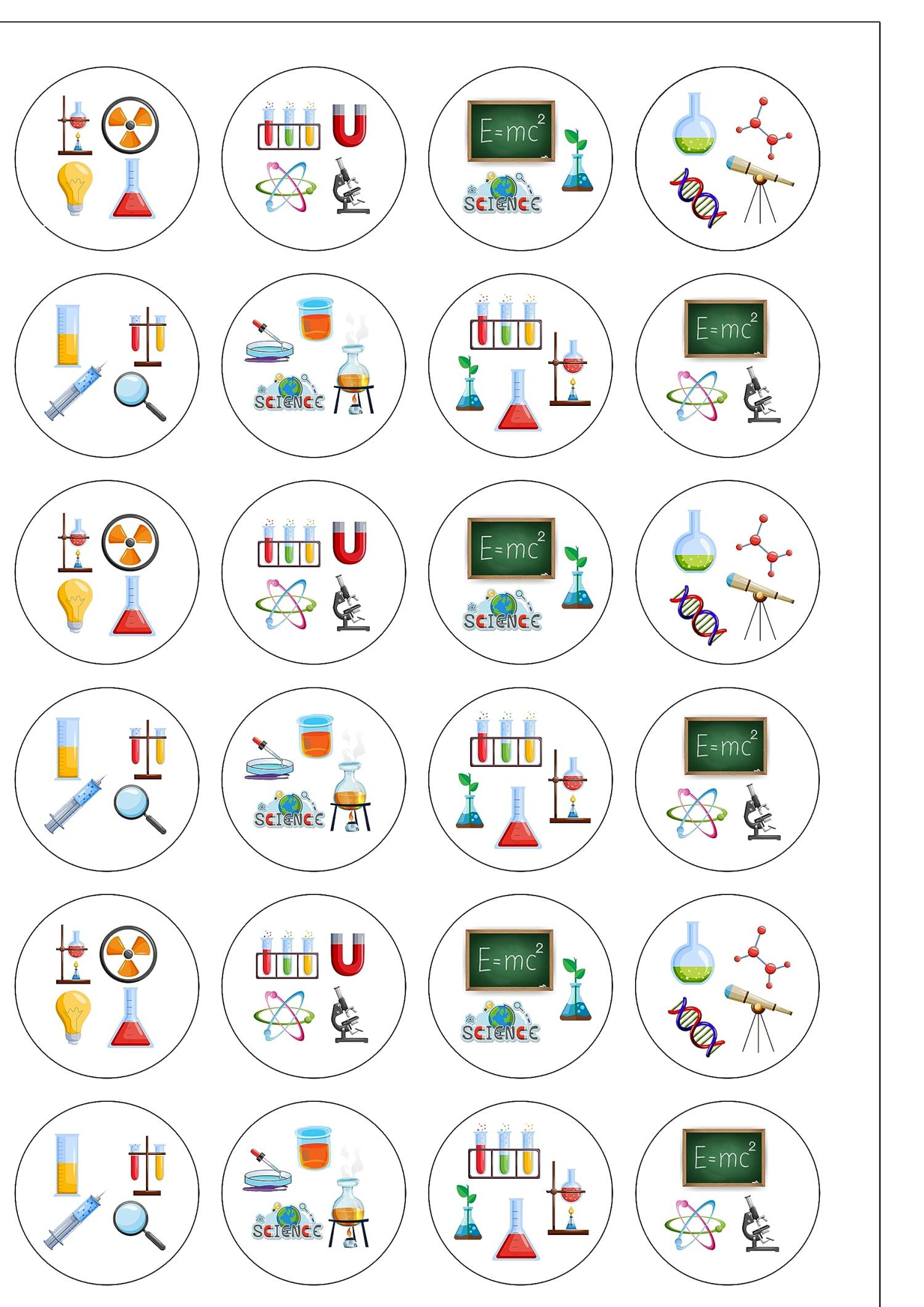 24 Pre-Cut Round Science Biology Chemistry Physics Themed Edible Wafer ...