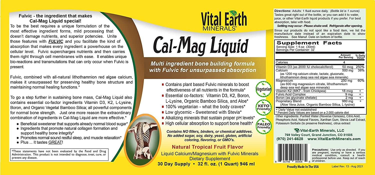 Cal-Mag Liquid Supplement - 32 Fl. Oz. High Potency Calcium & Magnesium ...
