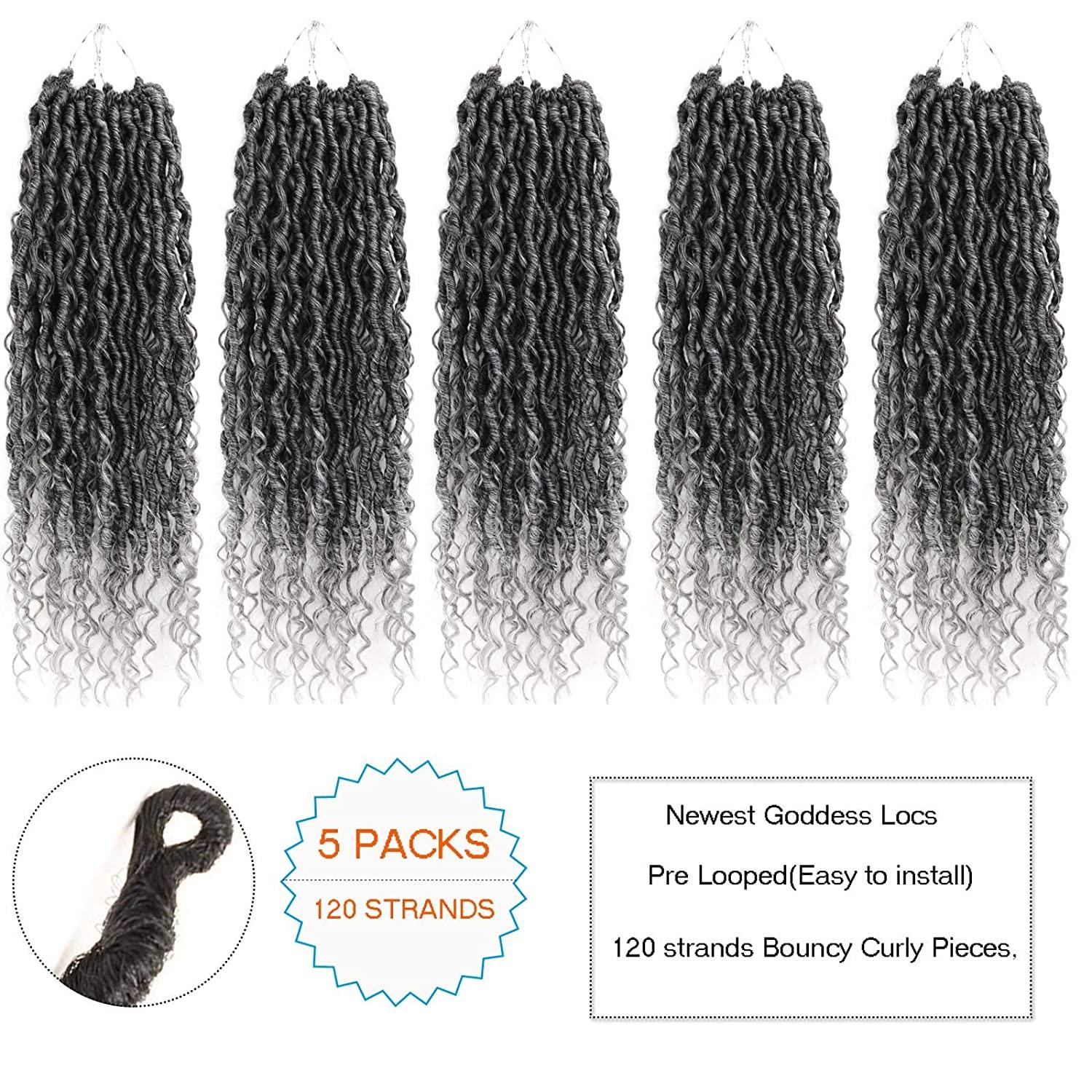 18 Grey Faux Locs Crochet Hair (Pack of 5) - Colored Goddess Locs for ...